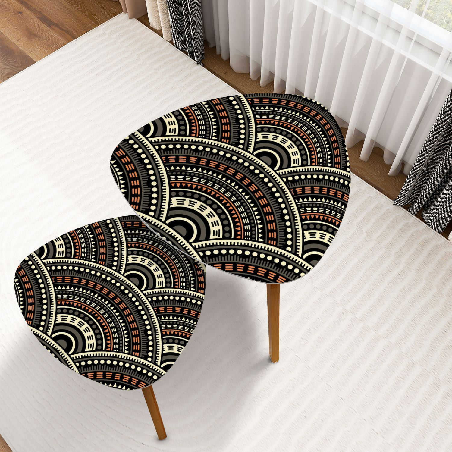 Triangle Nesting Coffee Table Set of 2 African overlapping circles tile design seamless pattern ...