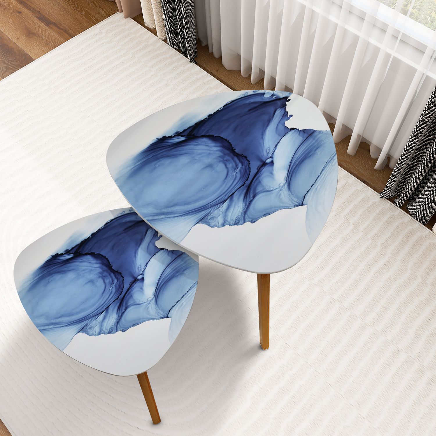 Triangle Nesting Coffee Table Set of 2 Alcohol ink Grey Watercolor ...