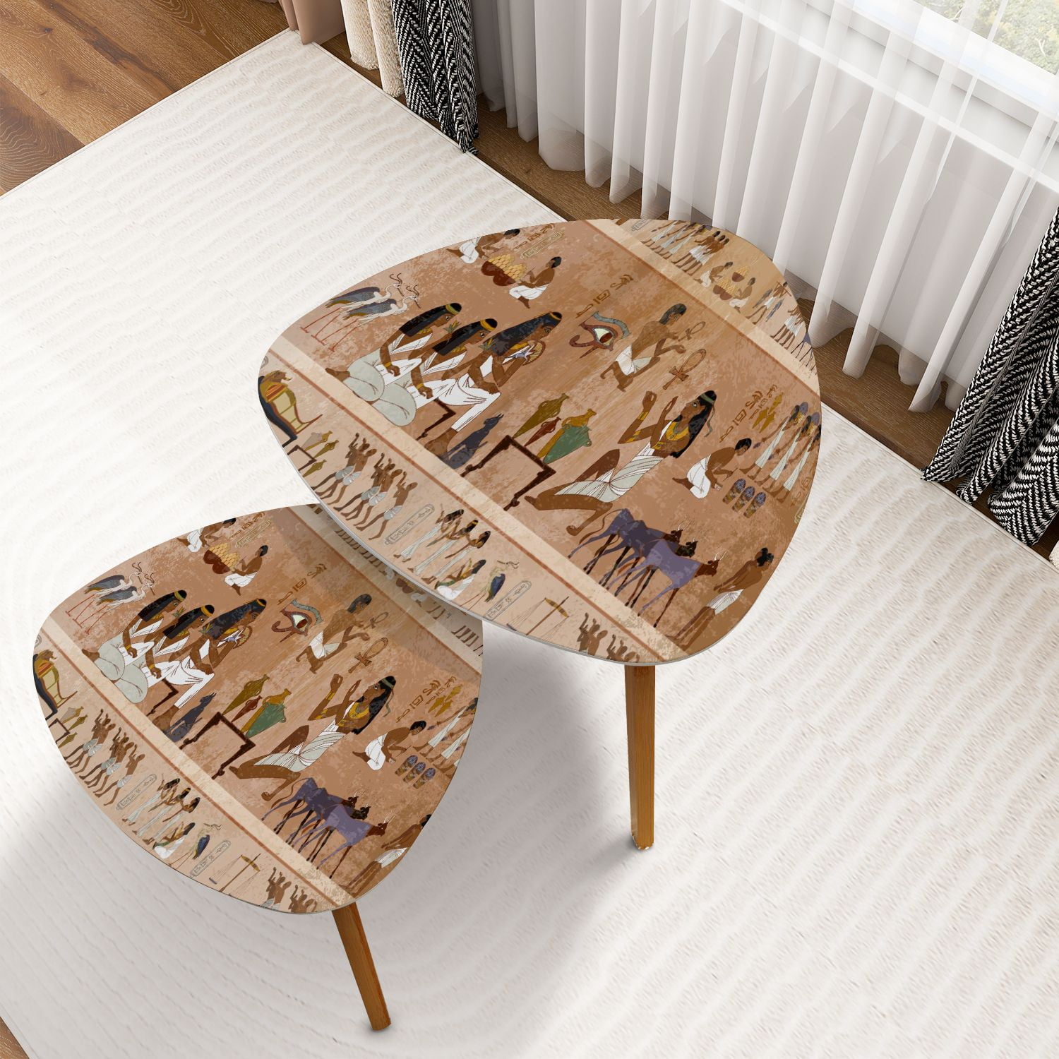 Triangle Nesting Coffee Table Set of 2 Ancient frescoes Life egyptians ...