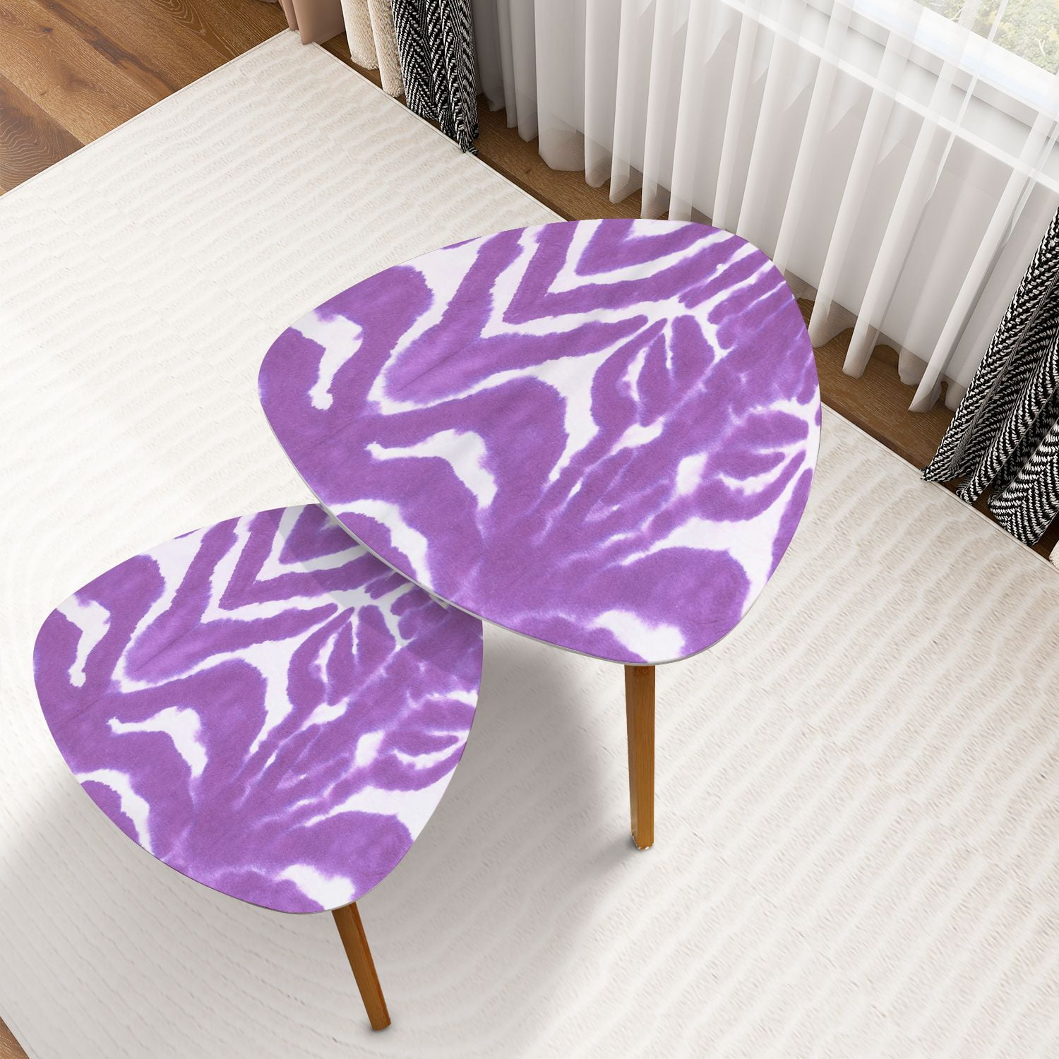 Triangle Nesting Coffee Table Set of 2 Animal Art Print Purple Zebra African Jungle Style ...