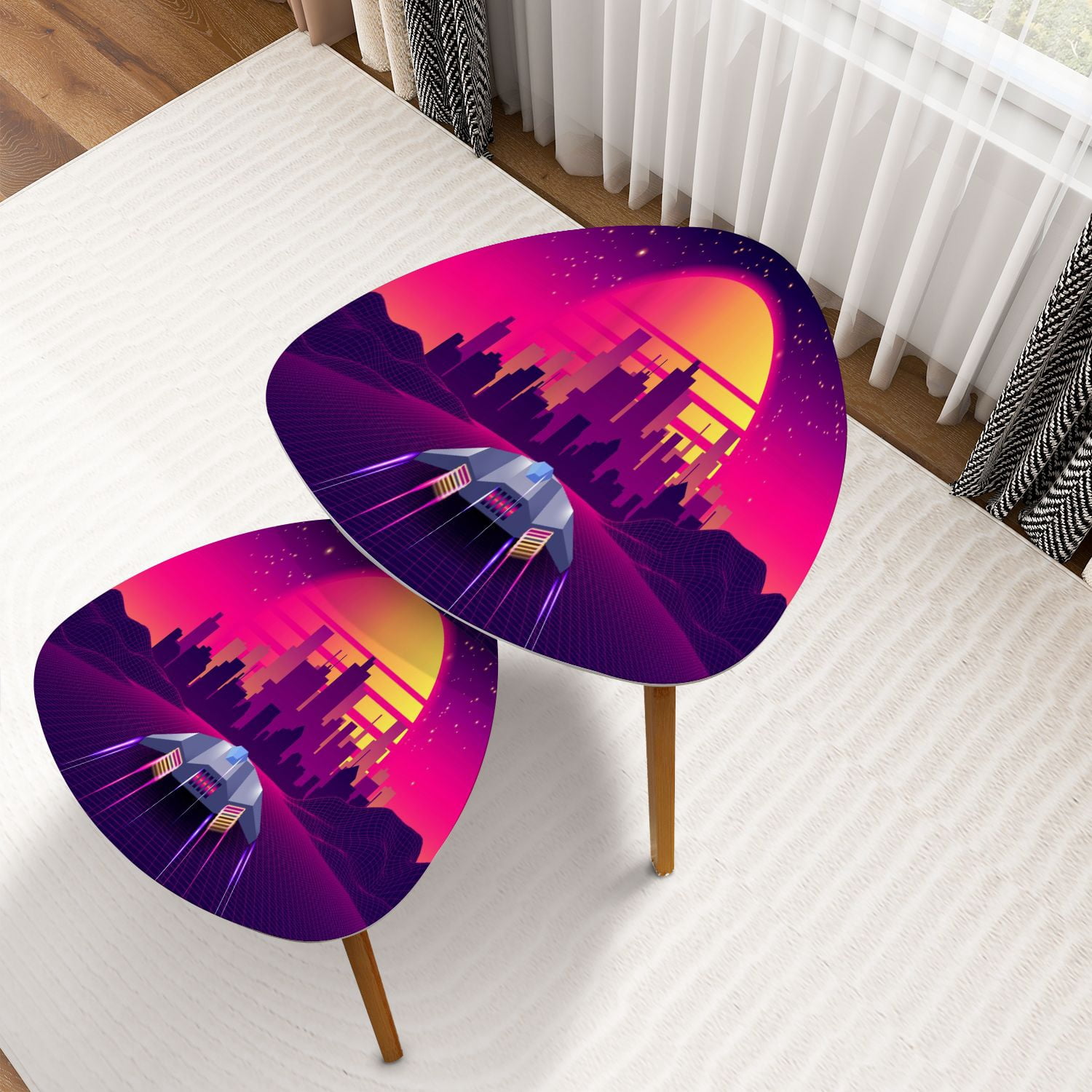 Triangle Nesting Coffee Table Set of 2 Arcade Space Ship to Sunset ...