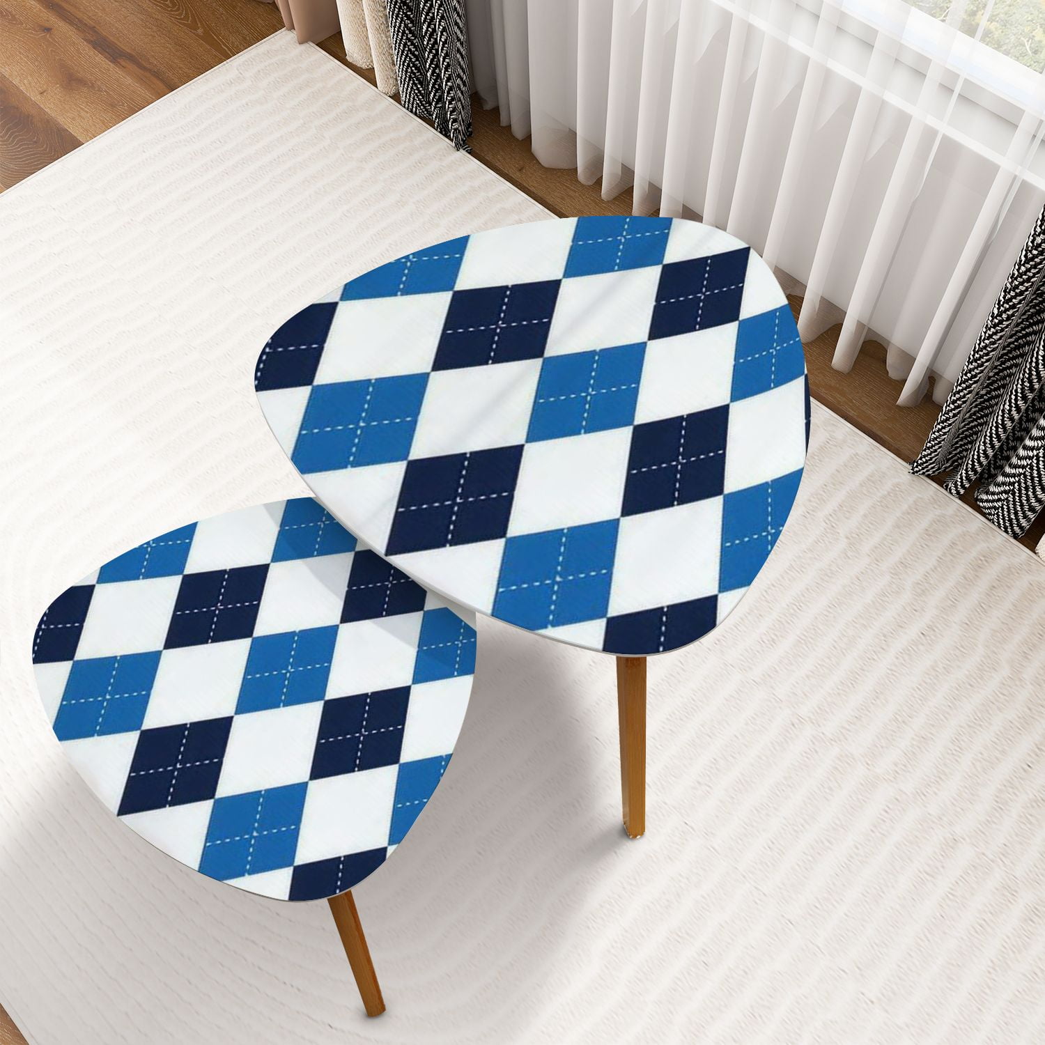 Triangle Nesting Coffee Table Set of 2 Argyle pattern blue classic design rhombus traditional ...