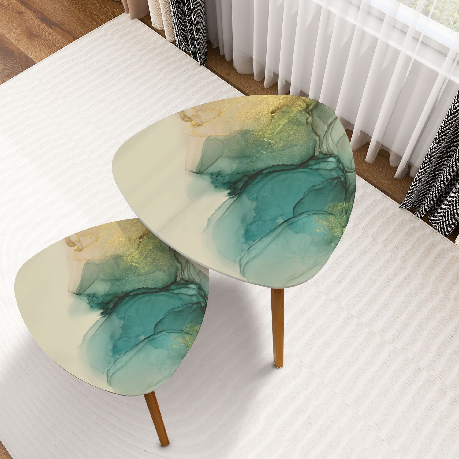 Triangle Nesting Coffee Table Set of 2 Art Abstract watercolor Green ...
