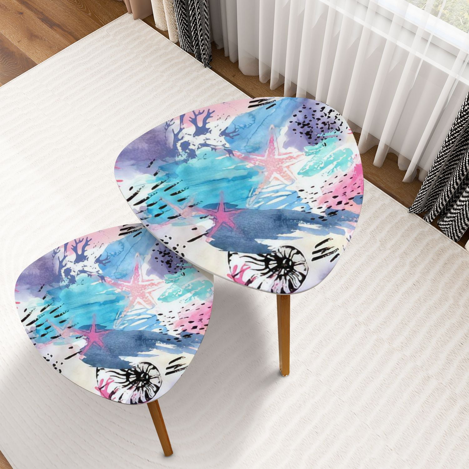 Triangle Nesting Coffee Table Set of 2 Artistic abstract watercolor ...