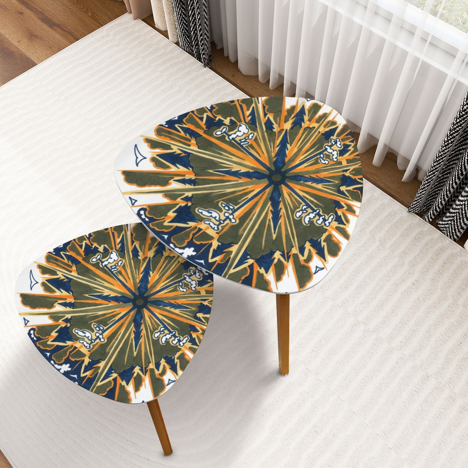 Triangle Nesting Coffee Table Set of 2 Asymmetric mandala Trees sun ...