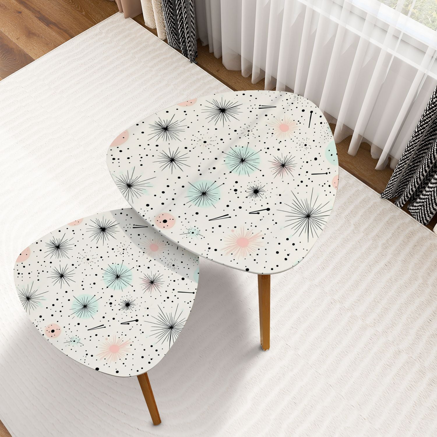 Triangle Nesting Coffee Table Set of 2 Atomic Starbursts Mid Century ...