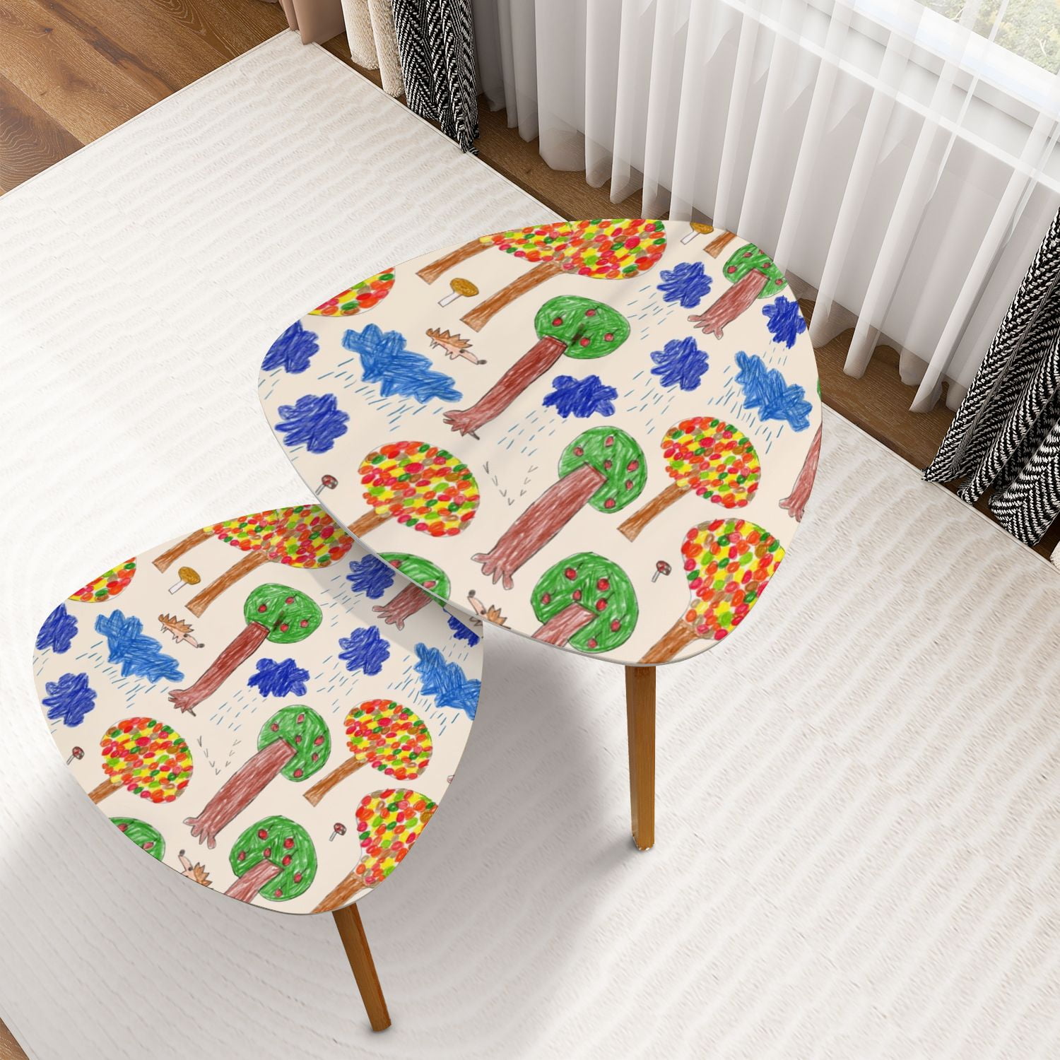 Triangle Nesting Coffee Table Set of 2 Autumn landscape hand drawn by ...
