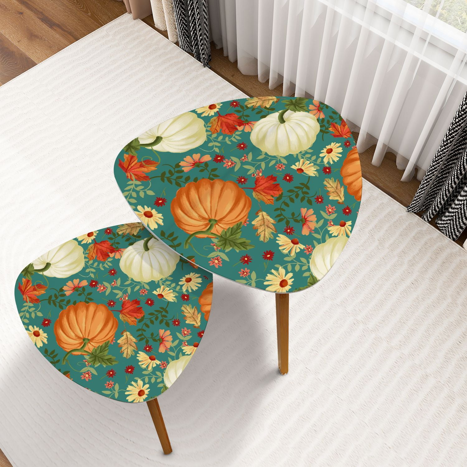 Triangle Nesting Coffee Table Set of 2 Autumn pumpkins teal pattern ...