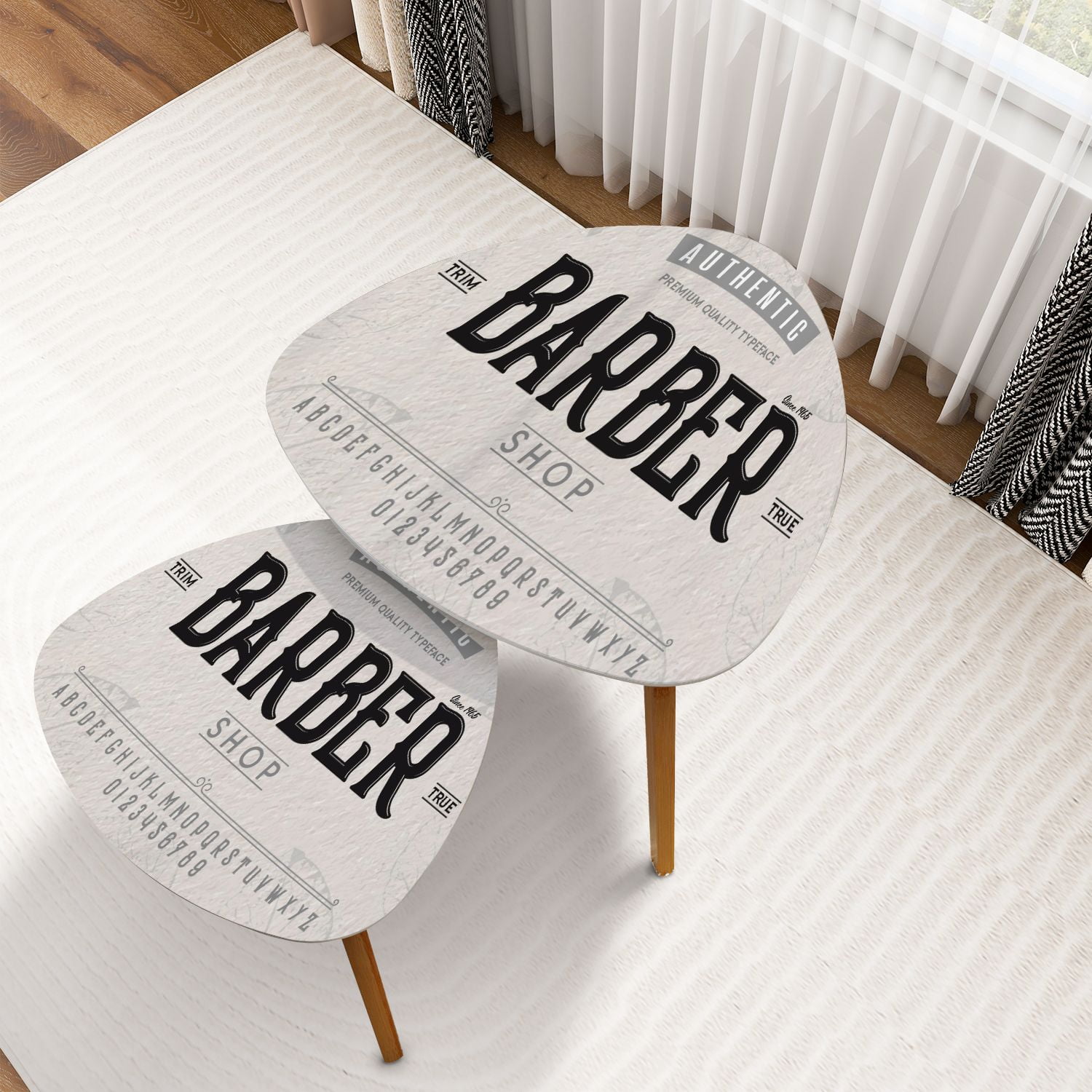 Triangle Nesting Coffee Table Set of 2 Barber Shop Font Alphabet Script ...