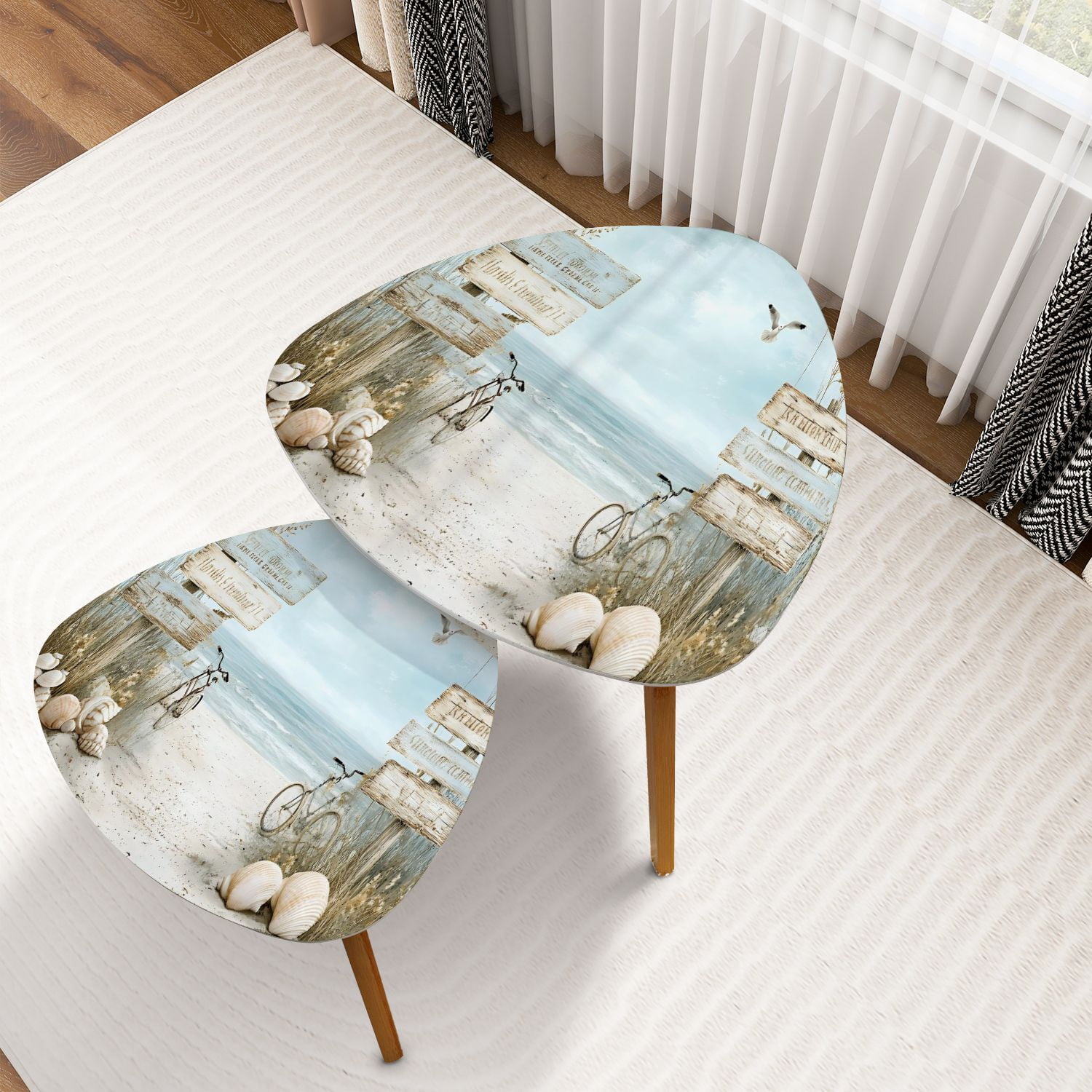 Triangle Nesting Coffee Table Set of 2 Bathroom Wall Art Beach Sea ...