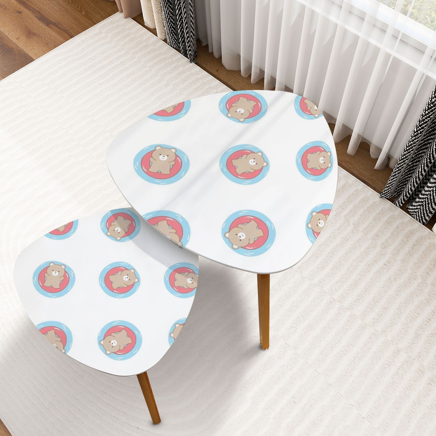 Triangle Nesting Coffee Table Set of 2 Bear sleeping Swimming ring ...