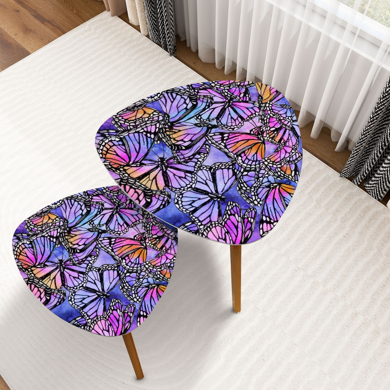 Triangle Nesting Coffee Table Set of 2 Beautiful watercolor butterflies ...