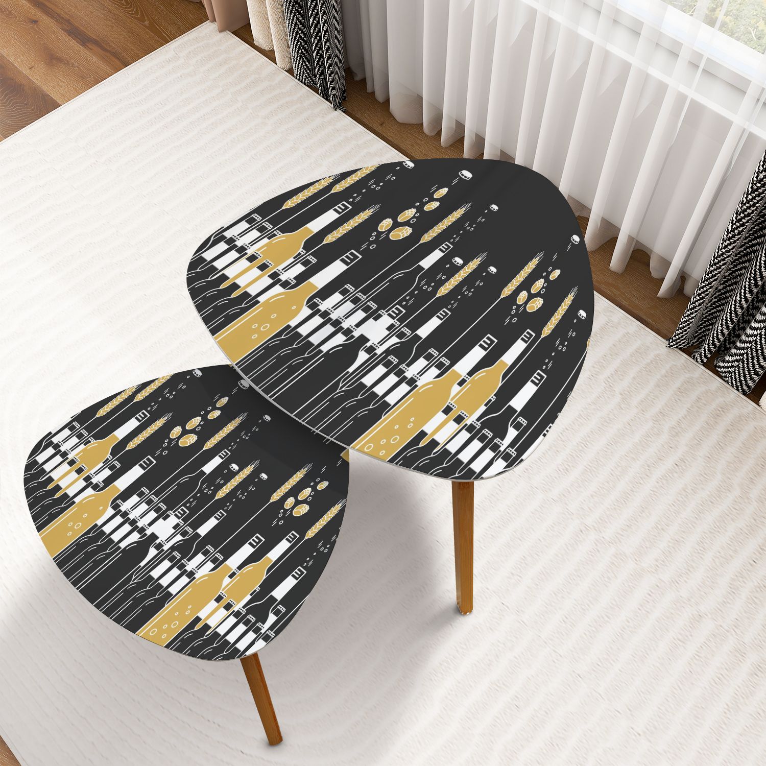 Triangle Nesting Coffee Table Set of 2 Beer bottles hops wheat Craft ...