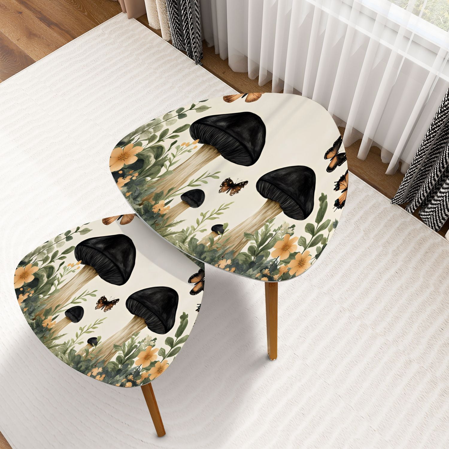 Triangle Nesting Coffee Table Set of 2 Black Mushroom Boho Black Forest ...