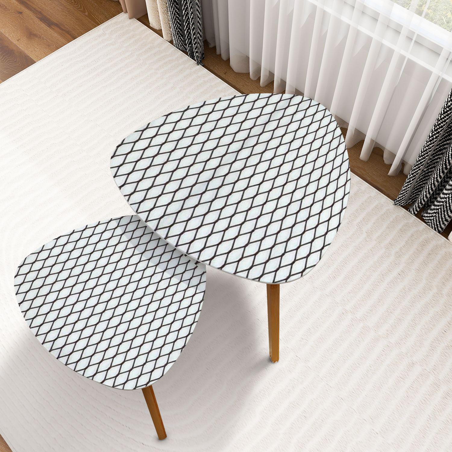 Triangle Nesting Coffee Table Set of 2 Black chrome Steel Grating ...