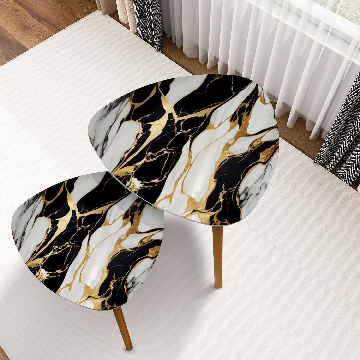 Triangle Nesting Coffee Table Set of 2 Black gold marble texture Marbled Distorted Textured End ...