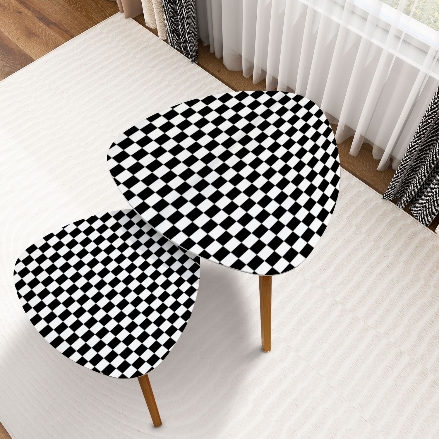 Triangle Nesting Coffee Table Set of 2 Black white checker pattern ...