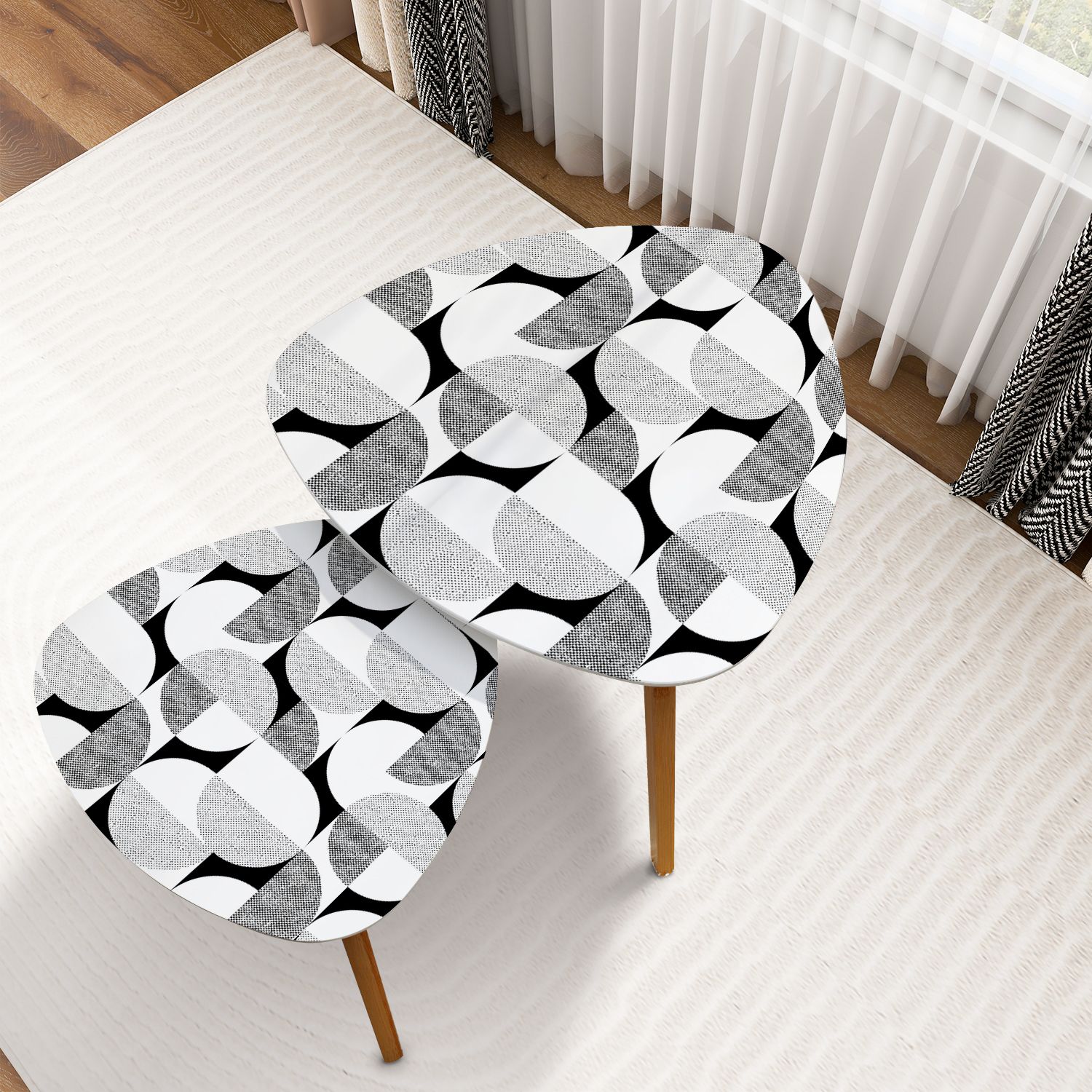 Triangle Nesting Coffee Table Set of 2 Black white stylish geometric ...