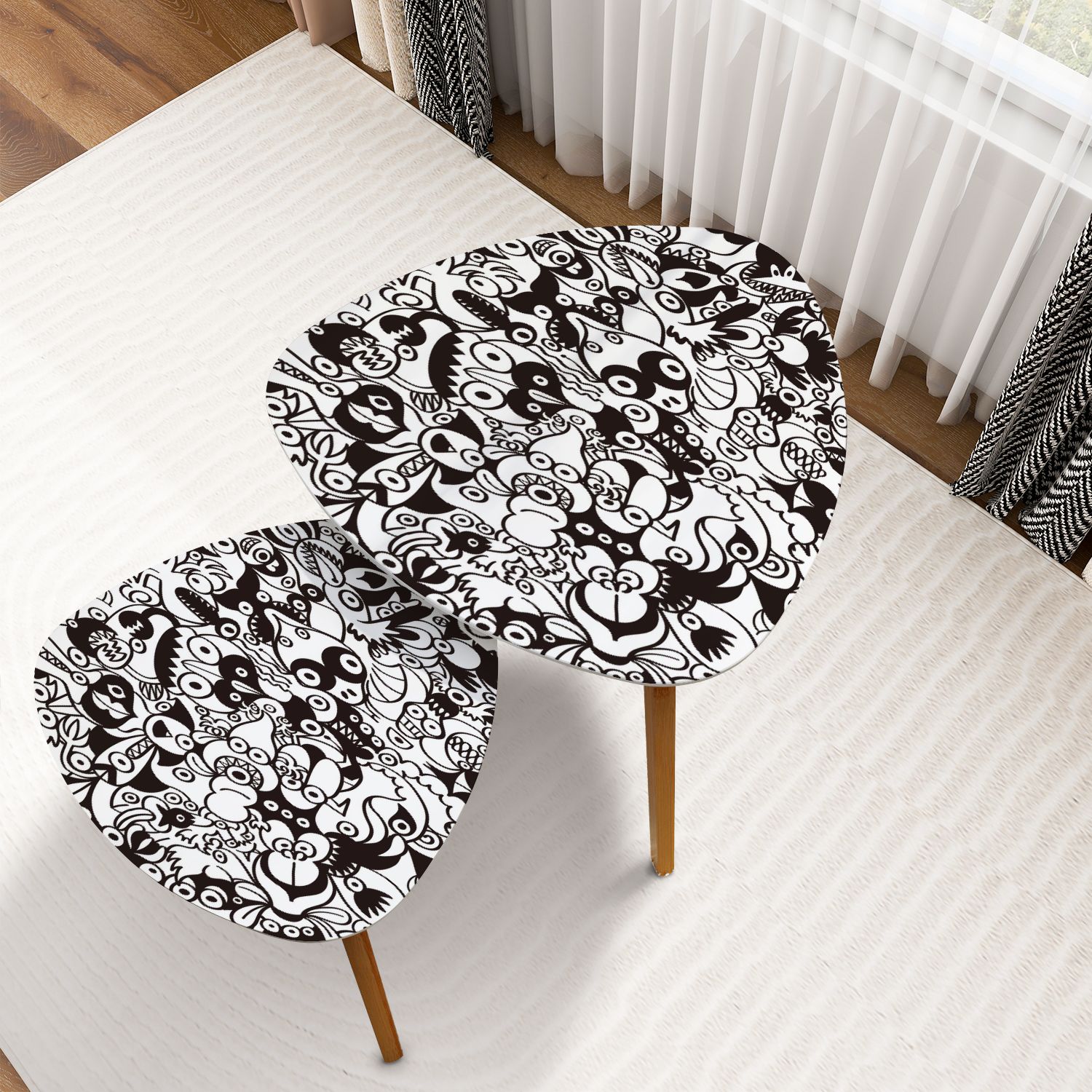Triangle Nesting Coffee Table Set of 2 Black white surface pattern ...