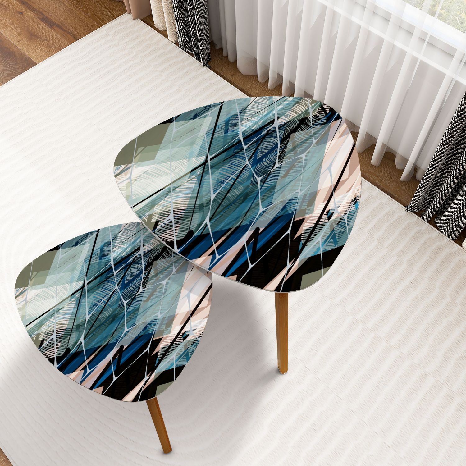 Triangle Nesting Coffee Table Set of 2 Blue brown seamless texture ...