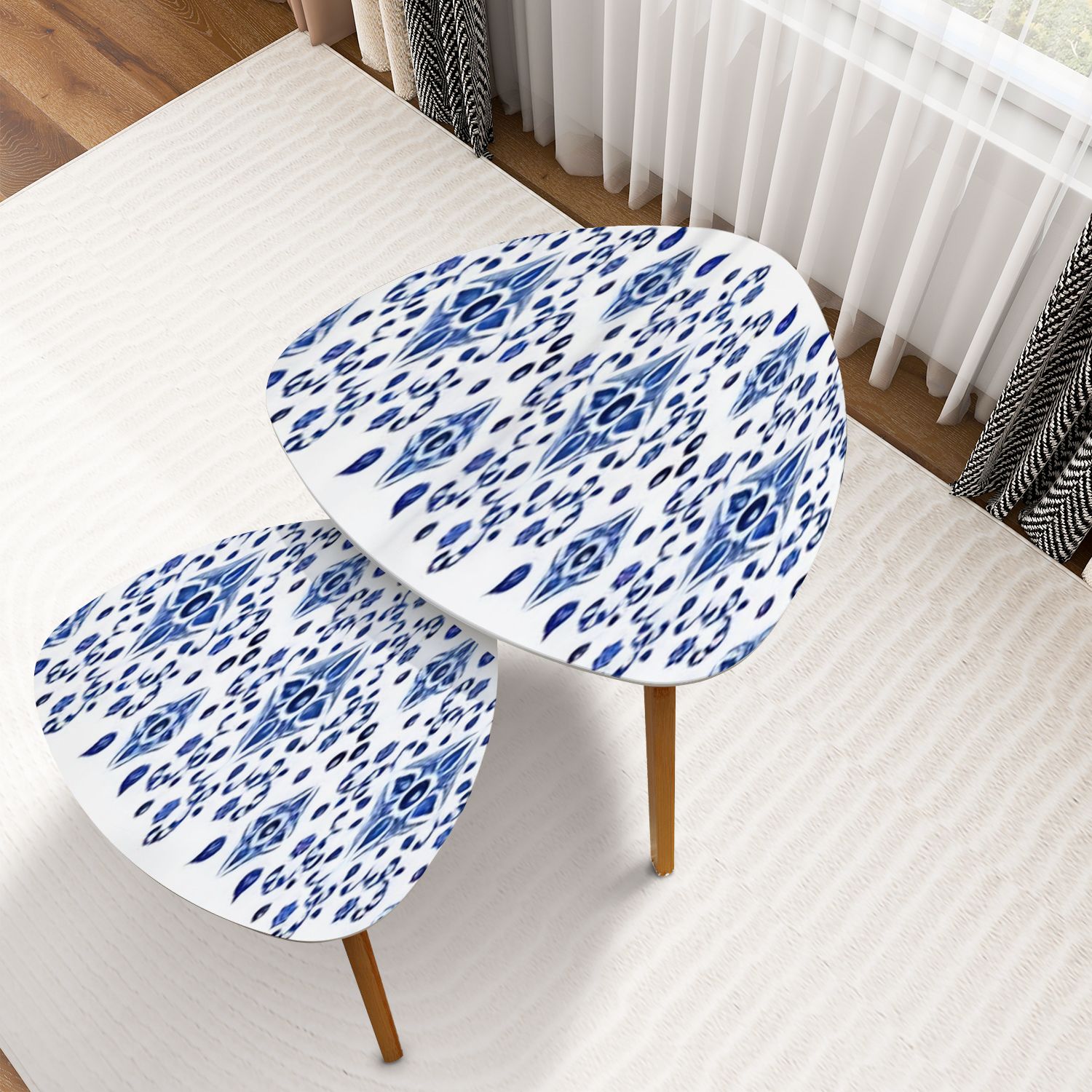 Triangle Nesting Coffee Table Set of 2 Blue white floral border ...