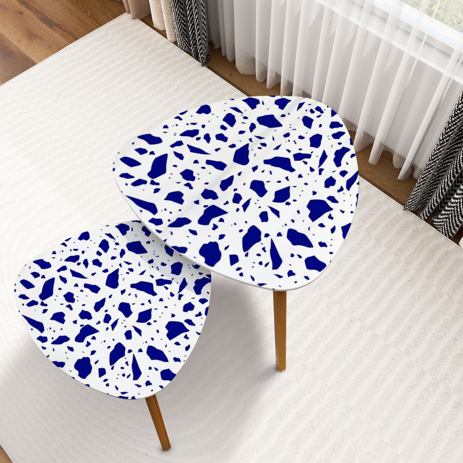 Triangle Nesting Coffee Table Set of 2 Blue white terrazzo mosaic tile ...