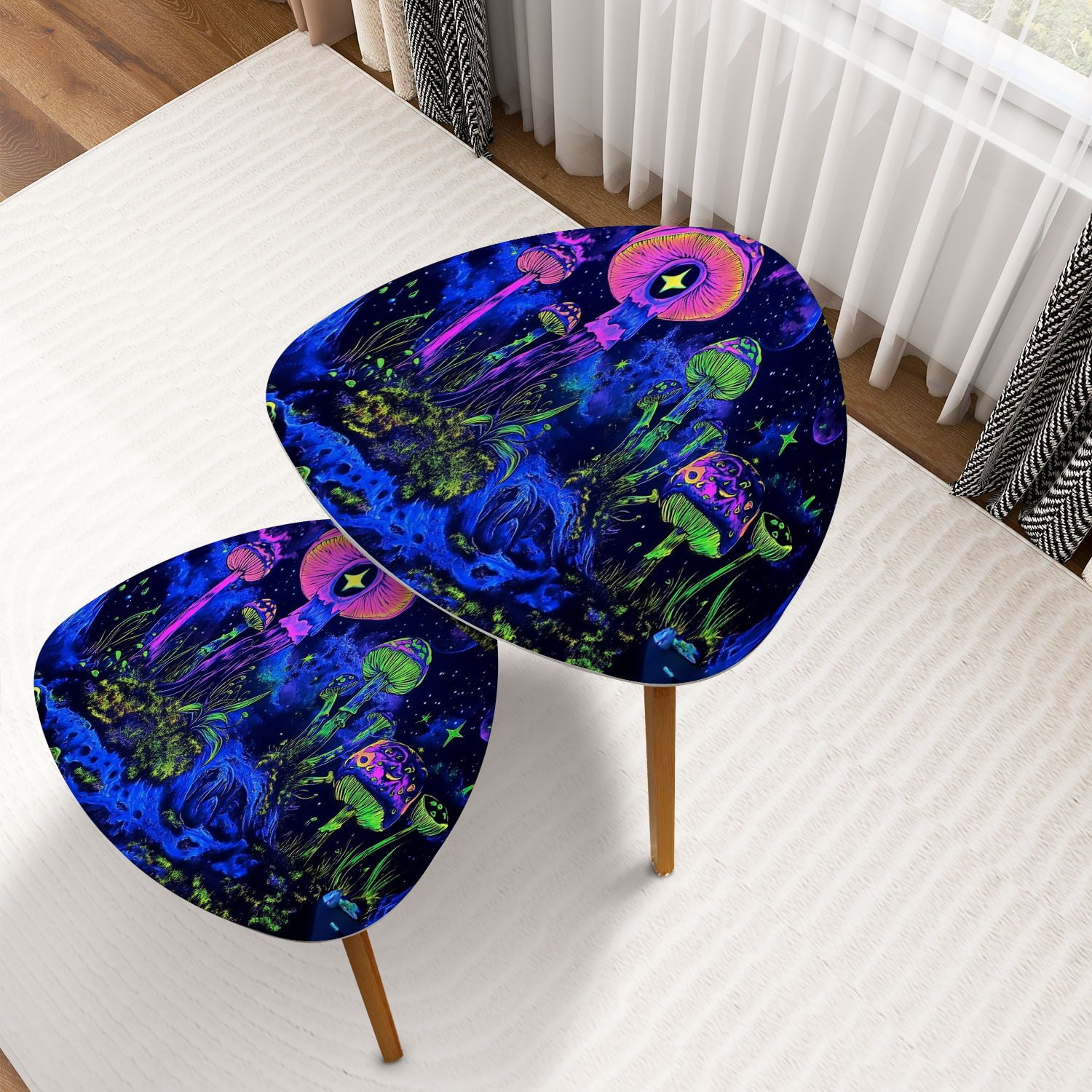 Triangle Nesting Coffee Table Set of 2 Boho Mandala Blacklight Mushroom ...