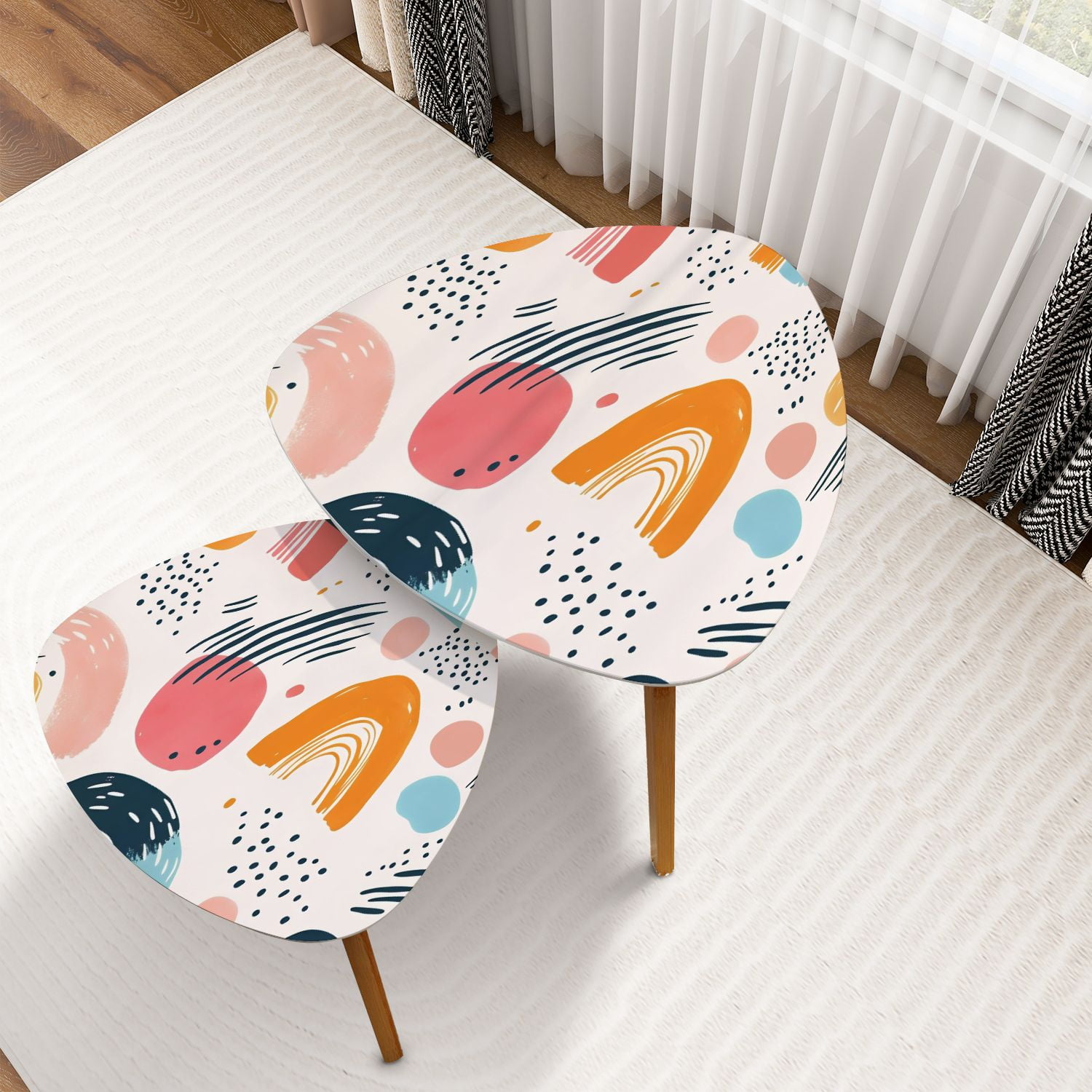 Triangle Nesting Coffee Table Set of 2 Boho Rainbow Cute Colorful Dots ...