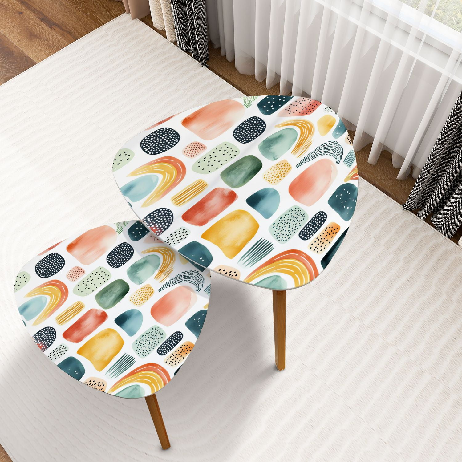 Triangle Nesting Coffee Table Set of 2 Boho Rainbow Cute Colorful Dots ...