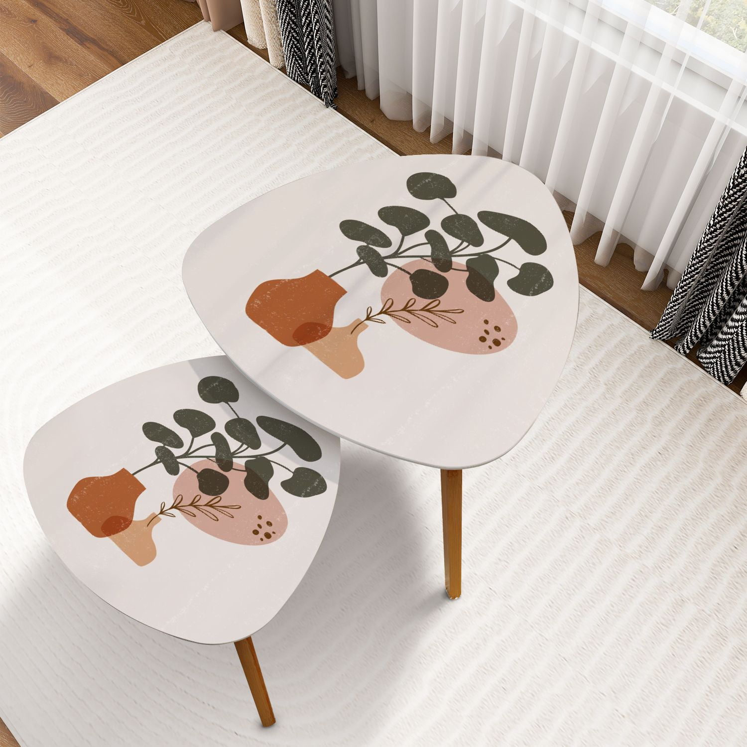 Triangle Nesting Coffee Table Set of 2 Botanical leaves print boho ...