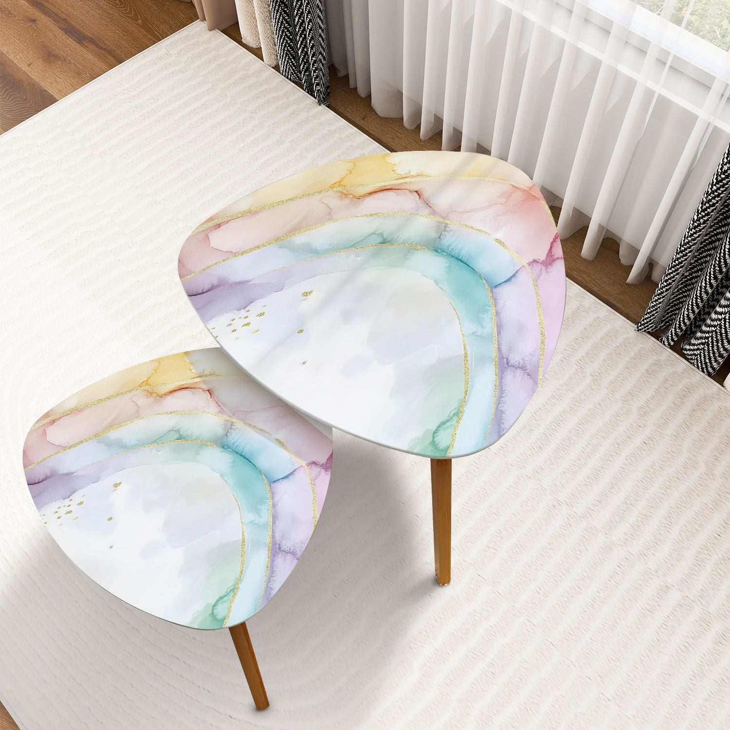 Triangle Nesting Coffee Table Set of 2 Bright Pastel Rainbow Gradations ...