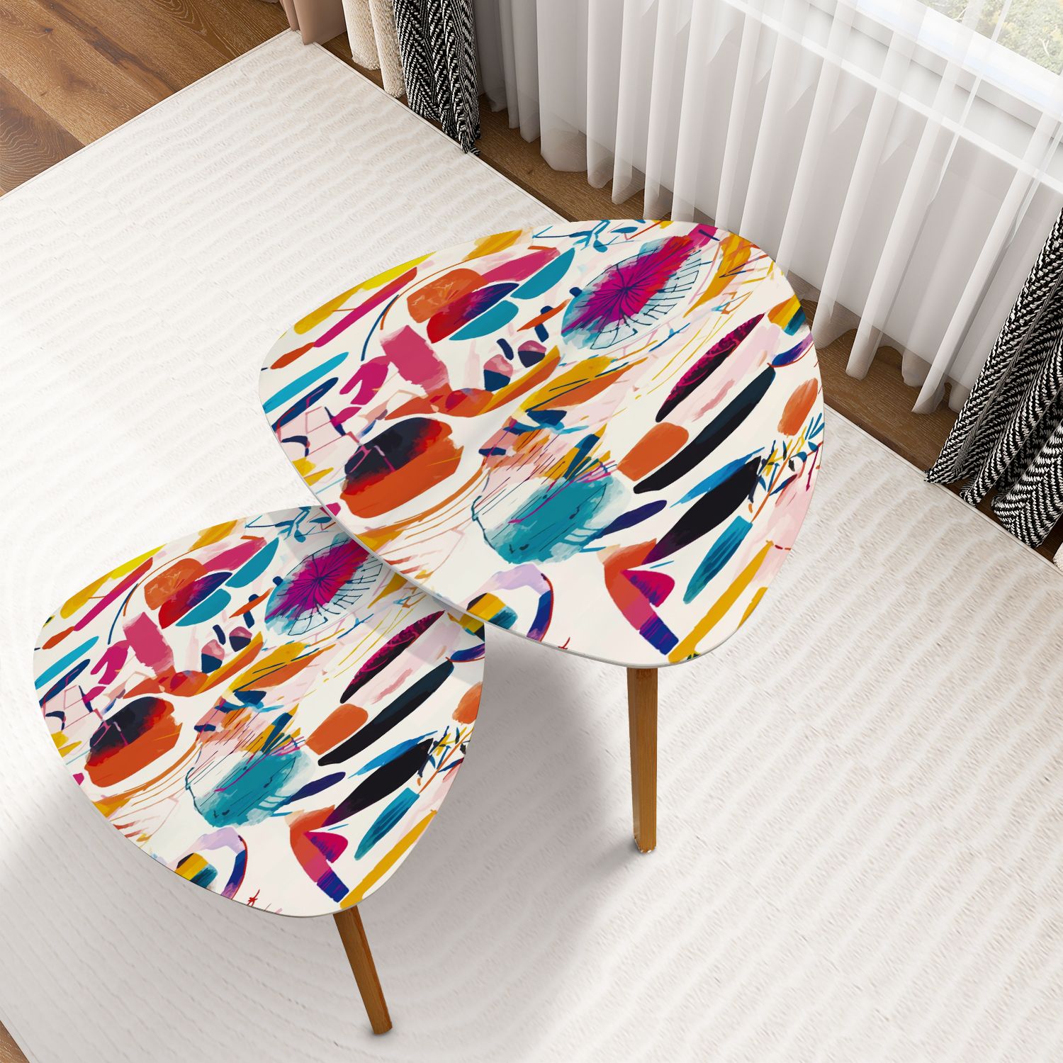 Triangle Nesting Coffee Table Set of 2 Bright modern ethnic collage ...