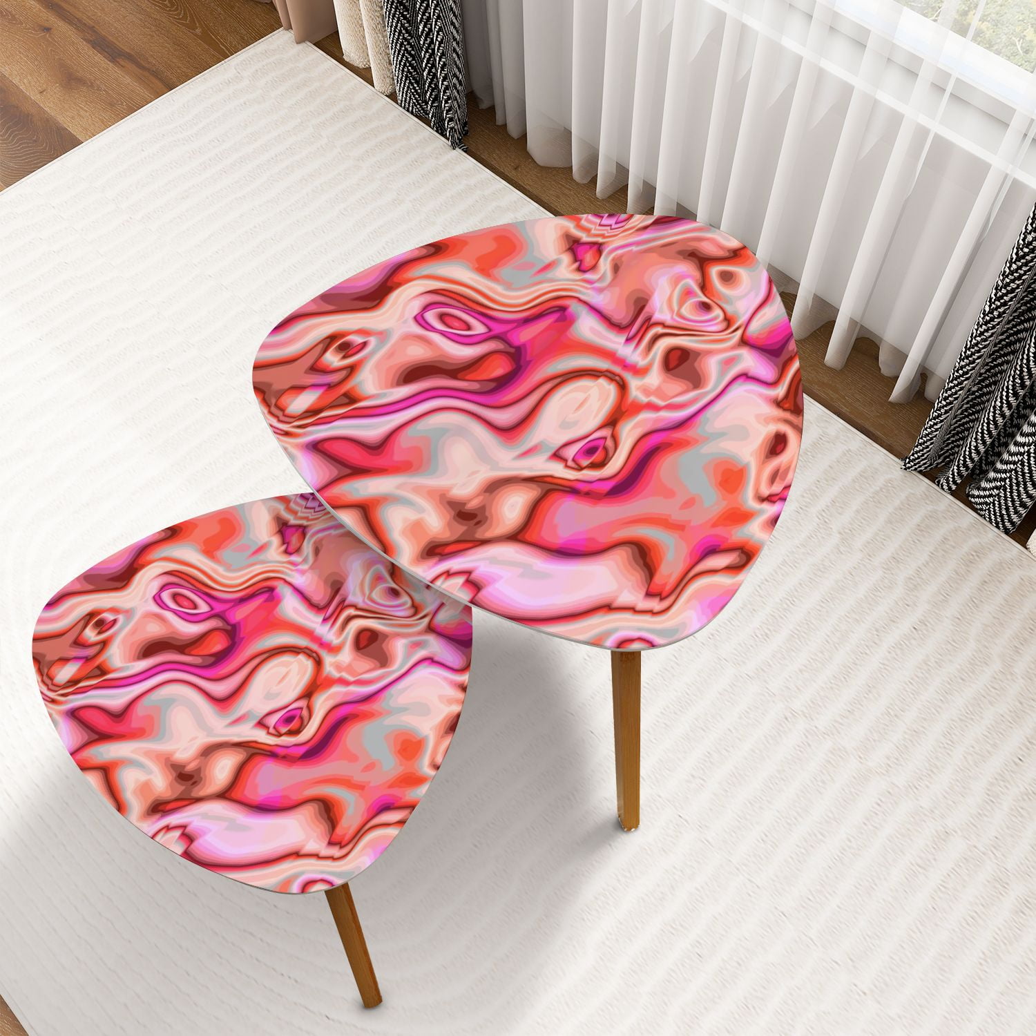 Triangle Nesting Coffee Table Set of 2 Bright red pink seamless ...