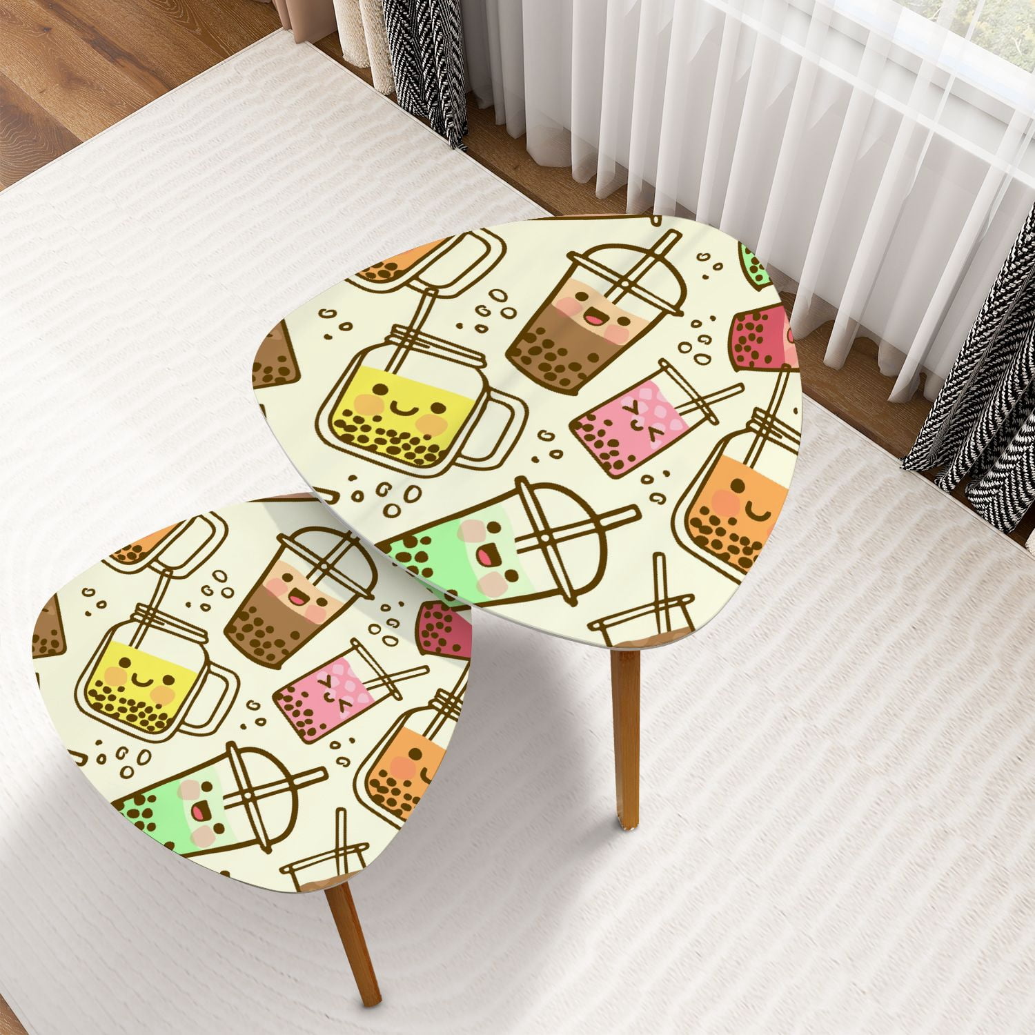 Triangle Nesting Coffee Table Set of 2 Bubble milk tea funny seamless ...