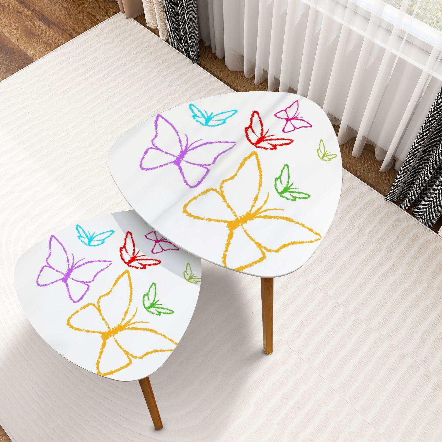 Triangle Nesting Coffee Table Set of 2 Butterfly Colorful Crayon Pencil ...