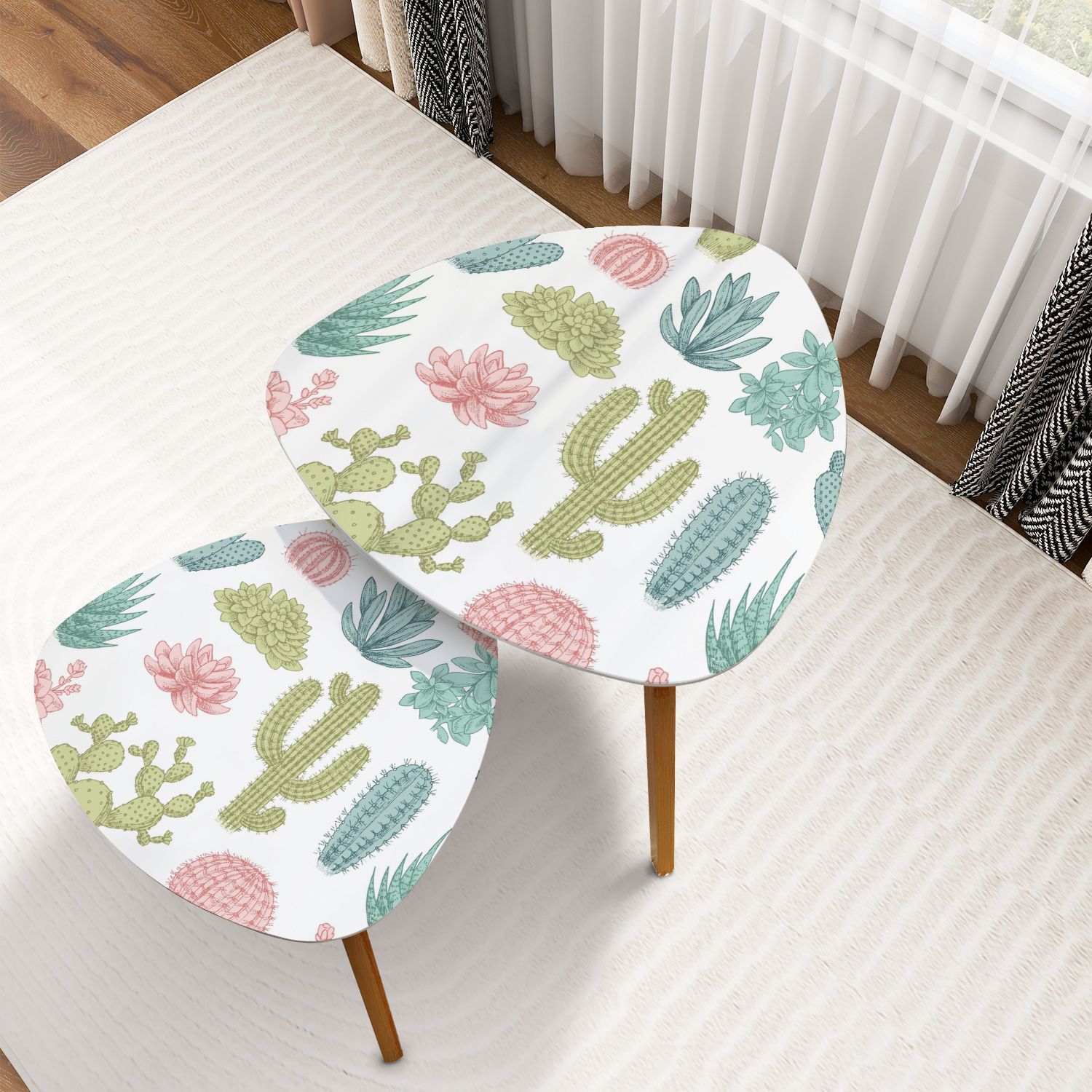 Triangle Nesting Coffee Table Set of 2 Cactus seamless pattern Sketchy ...