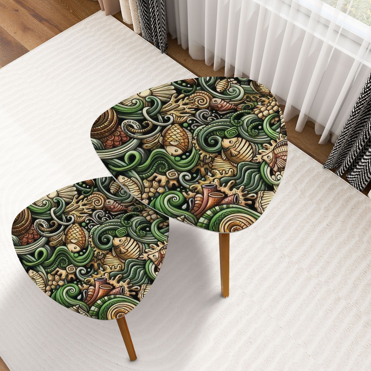 Triangle Nesting Coffee Table Set of 2 Cartoon hand drawn doodles ...