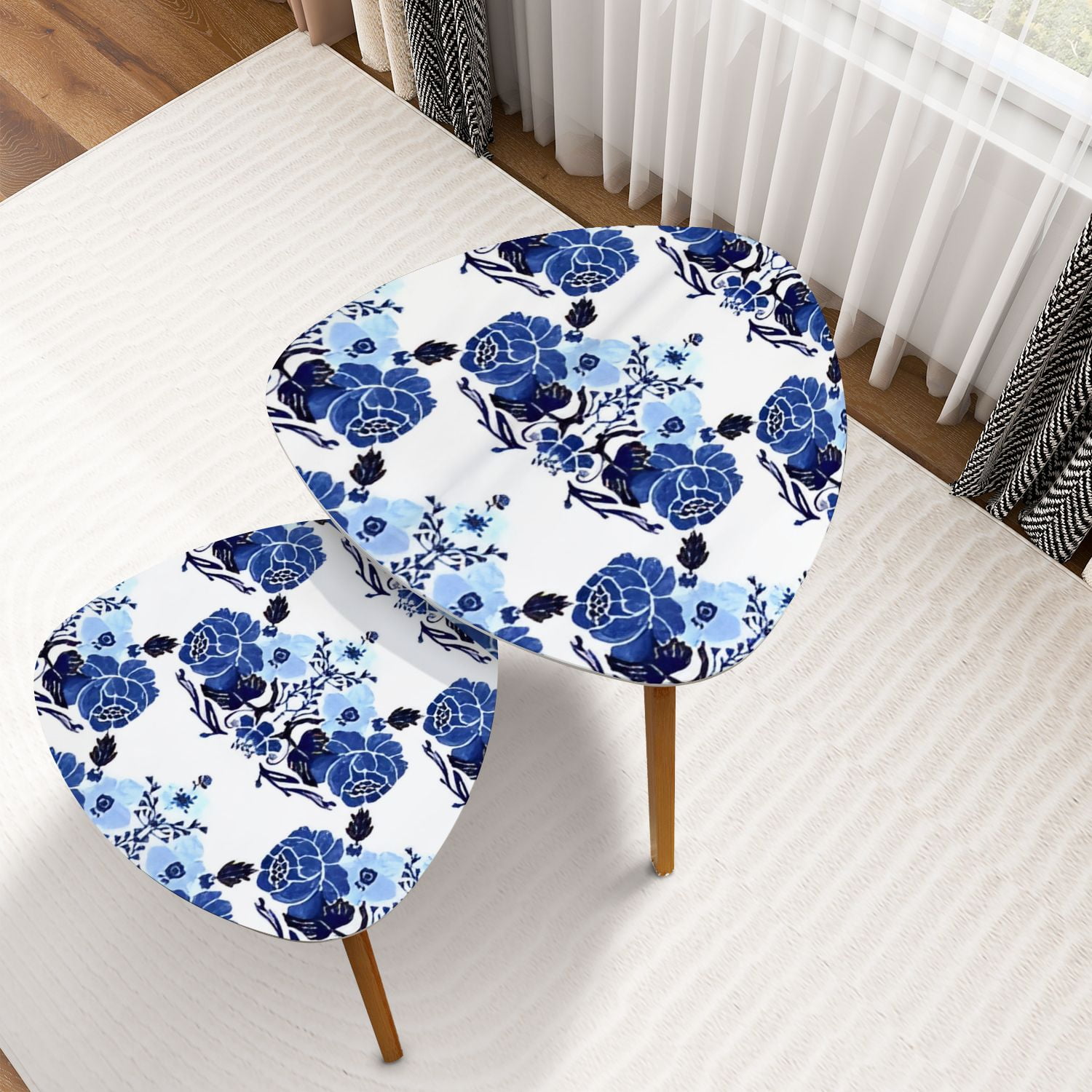 Triangle Nesting Coffee Table Set of 2 Classic chinoiserie blue floral ...