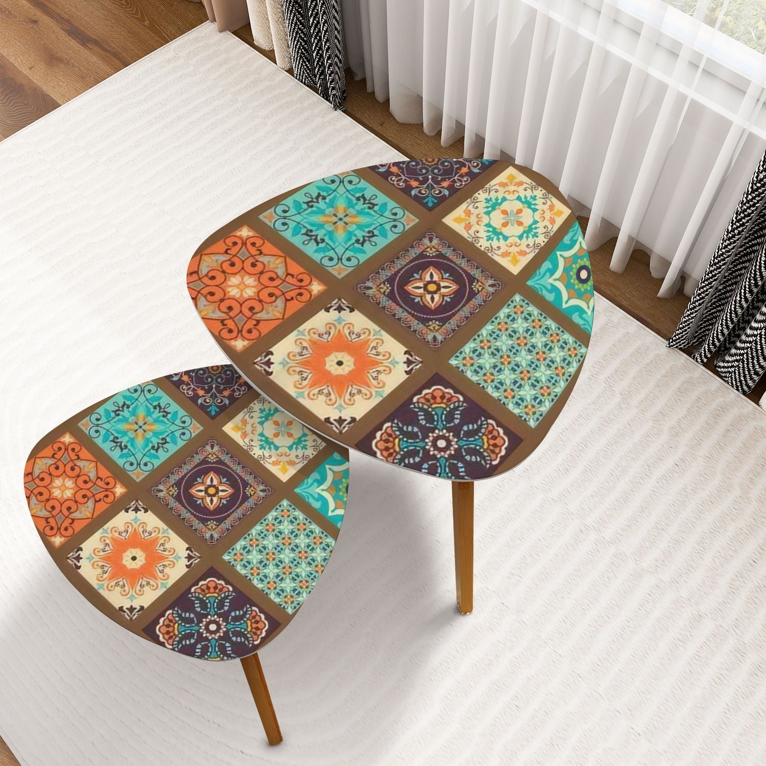 Triangle Nesting Coffee Table Set of 2 Collection colorful tile Indian ...