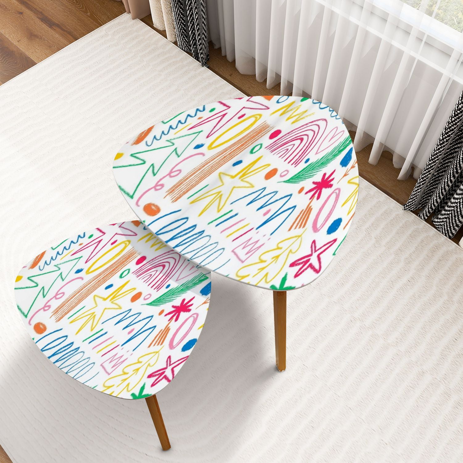 Triangle Nesting Coffee Table Set of 2 Colored seamless design charcoal ...