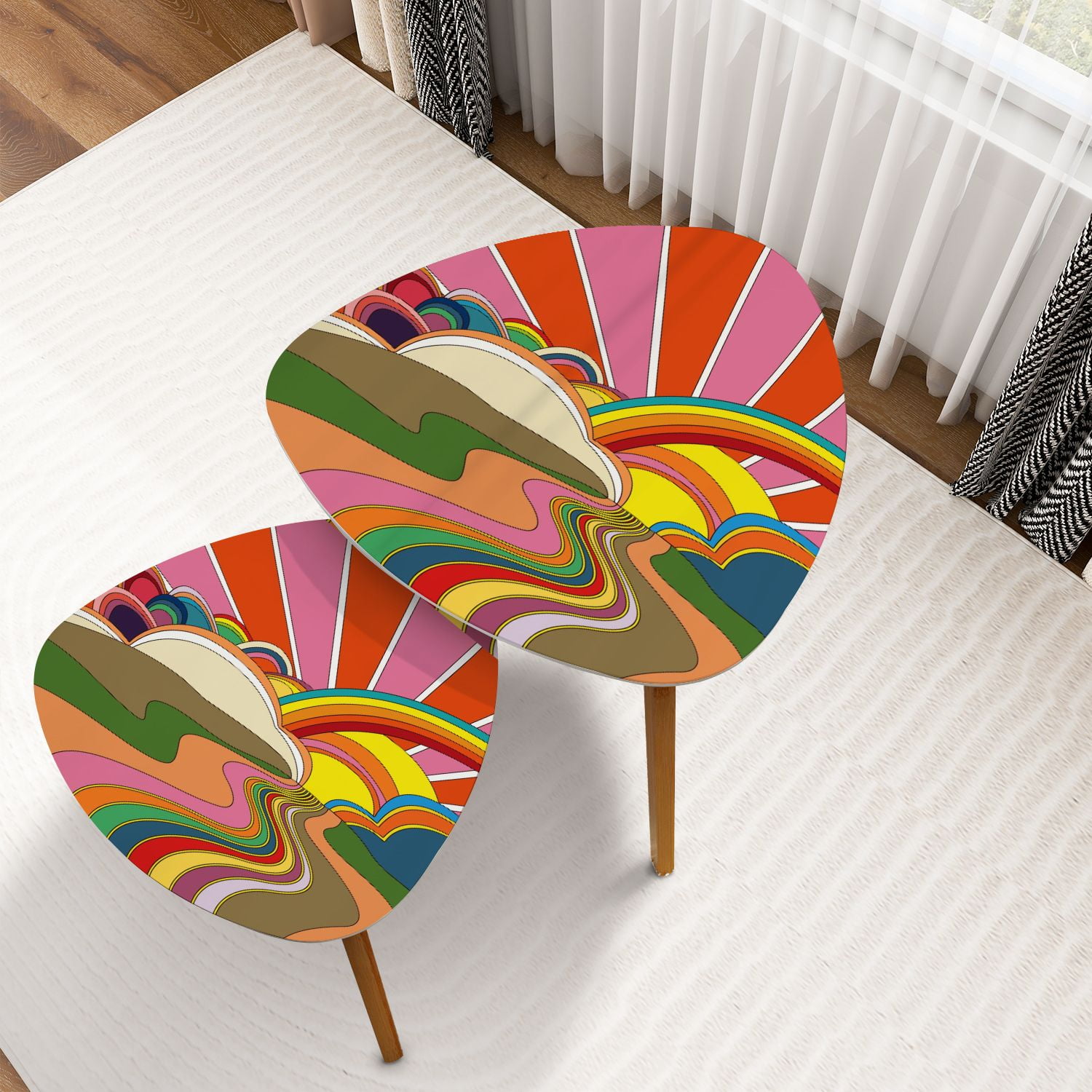 Triangle Nesting Coffee Table Set of 2 Colorful Psychedelic Poster ...