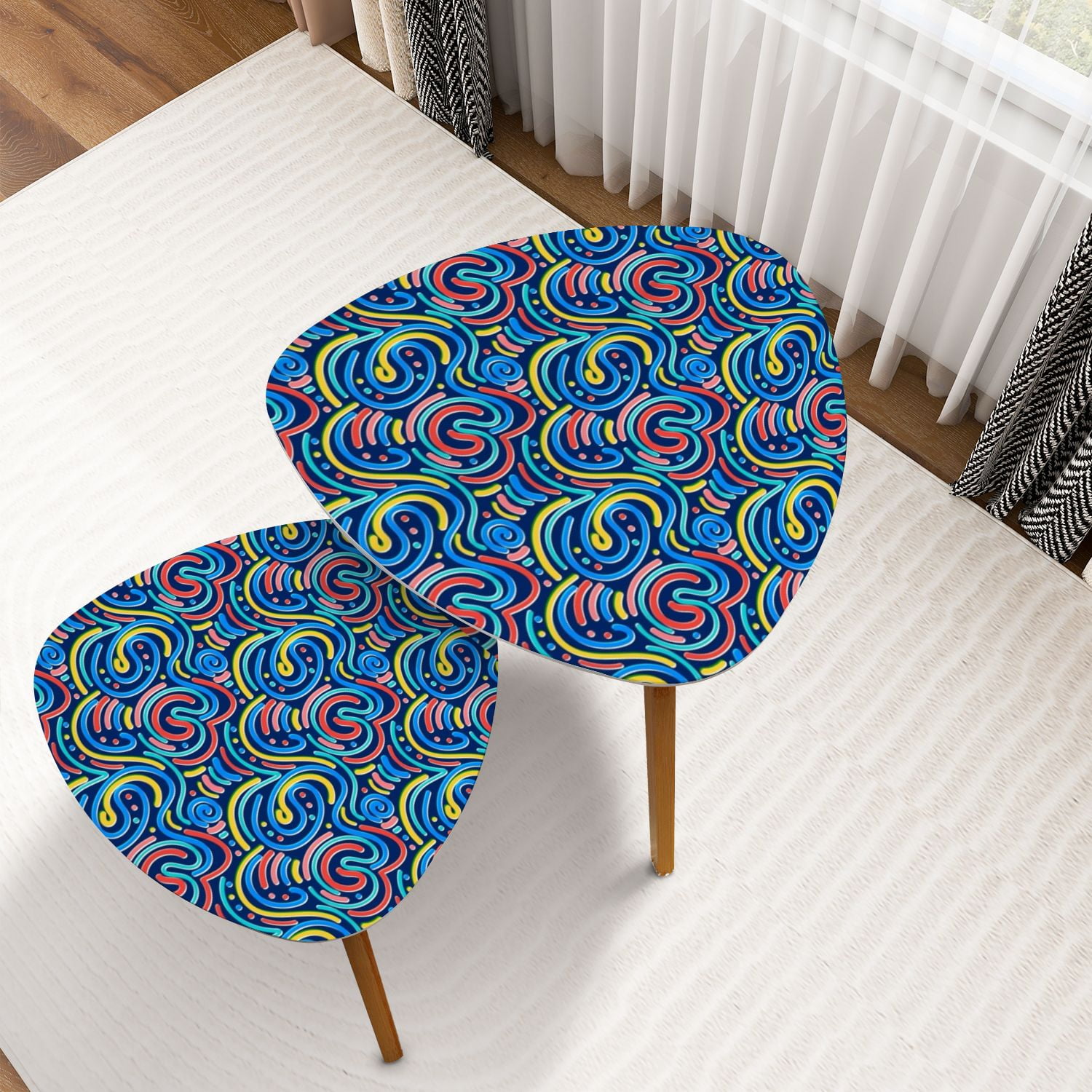 Triangle Nesting Coffee Table Set of 2 Colorful hand drawn squiggle ...