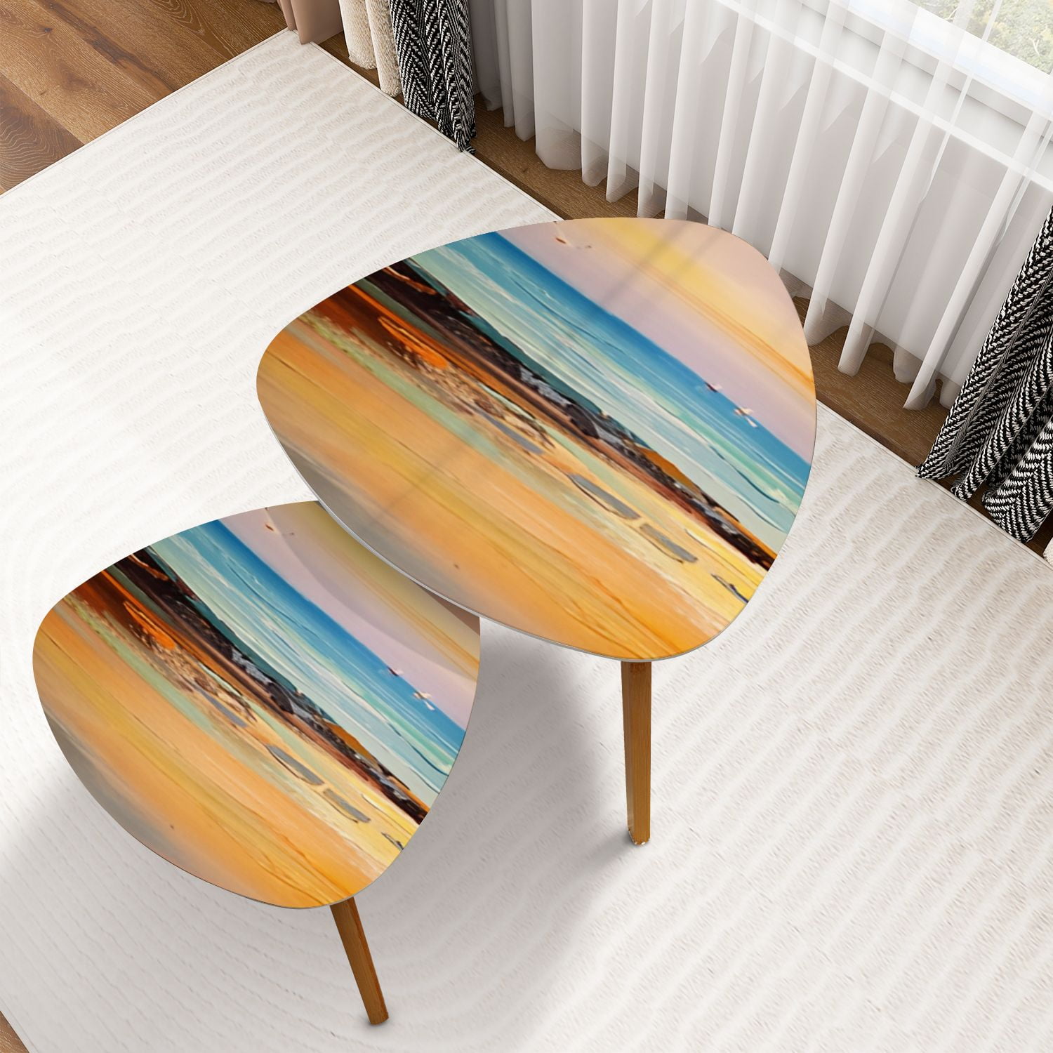 Triangle Nesting Coffee Table Set of 2 Colorful oil canvas texture ...