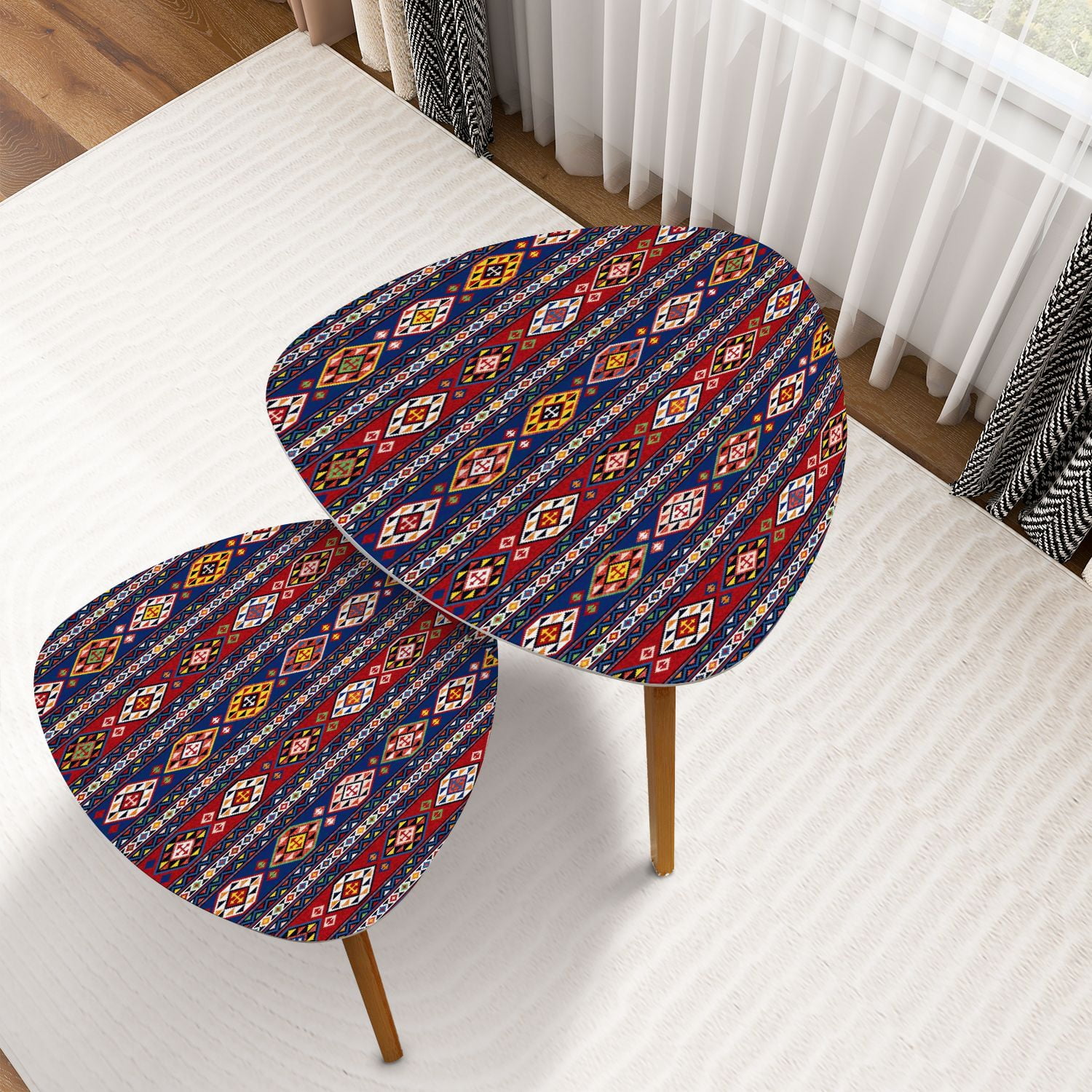 Triangle Nesting Coffee Table Set of 2 Colorful oriental mosaic rug ...