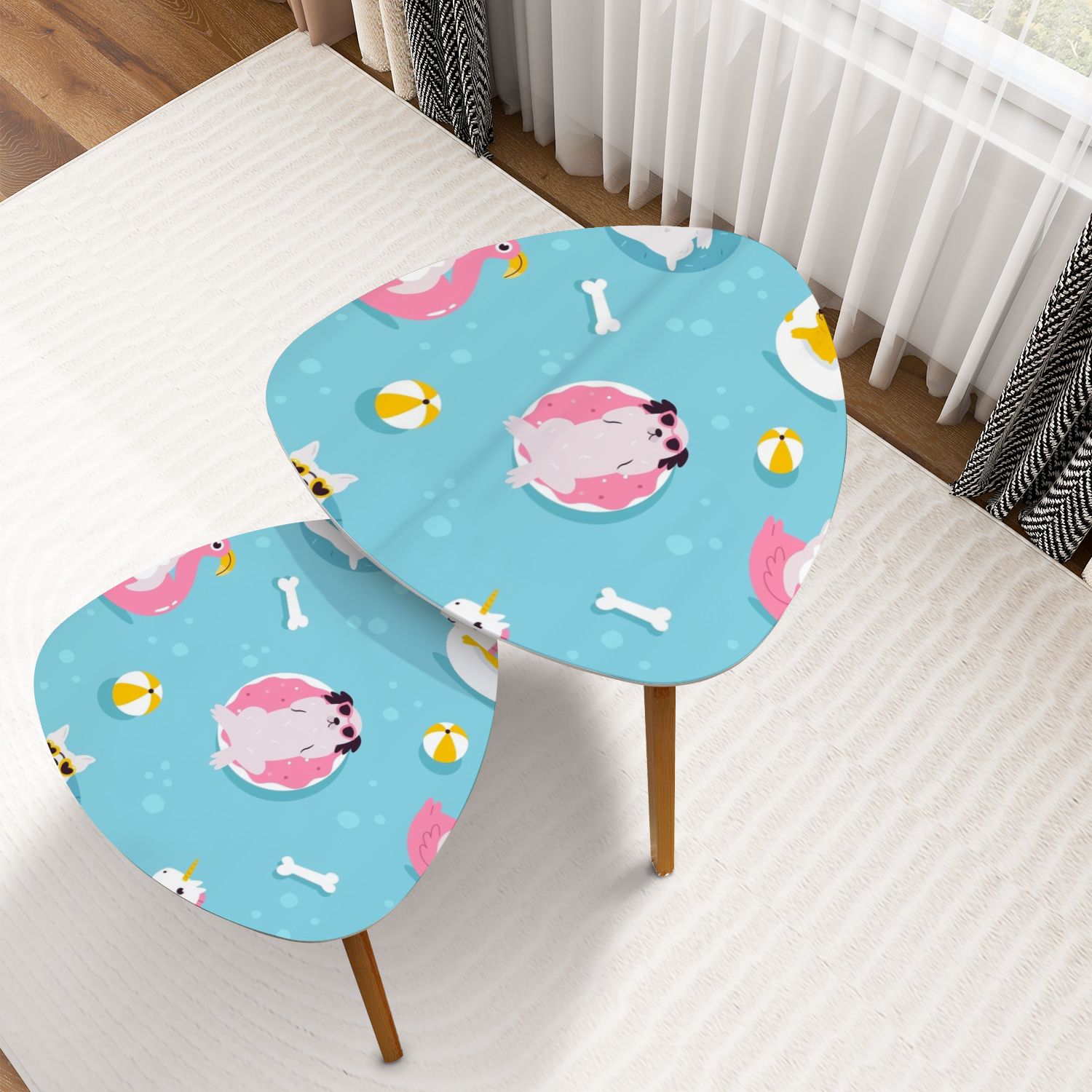 Triangle Nesting Coffee Table Set of 2 Colorful seamless pattern funny ...