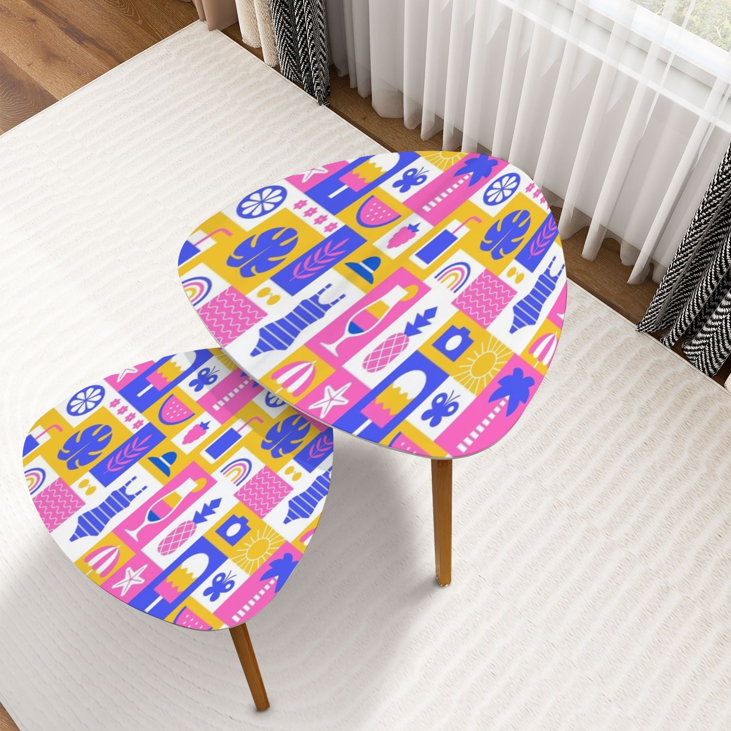 Triangle Nesting Coffee Table Set of 2 Colorful summer seamless pattern ...