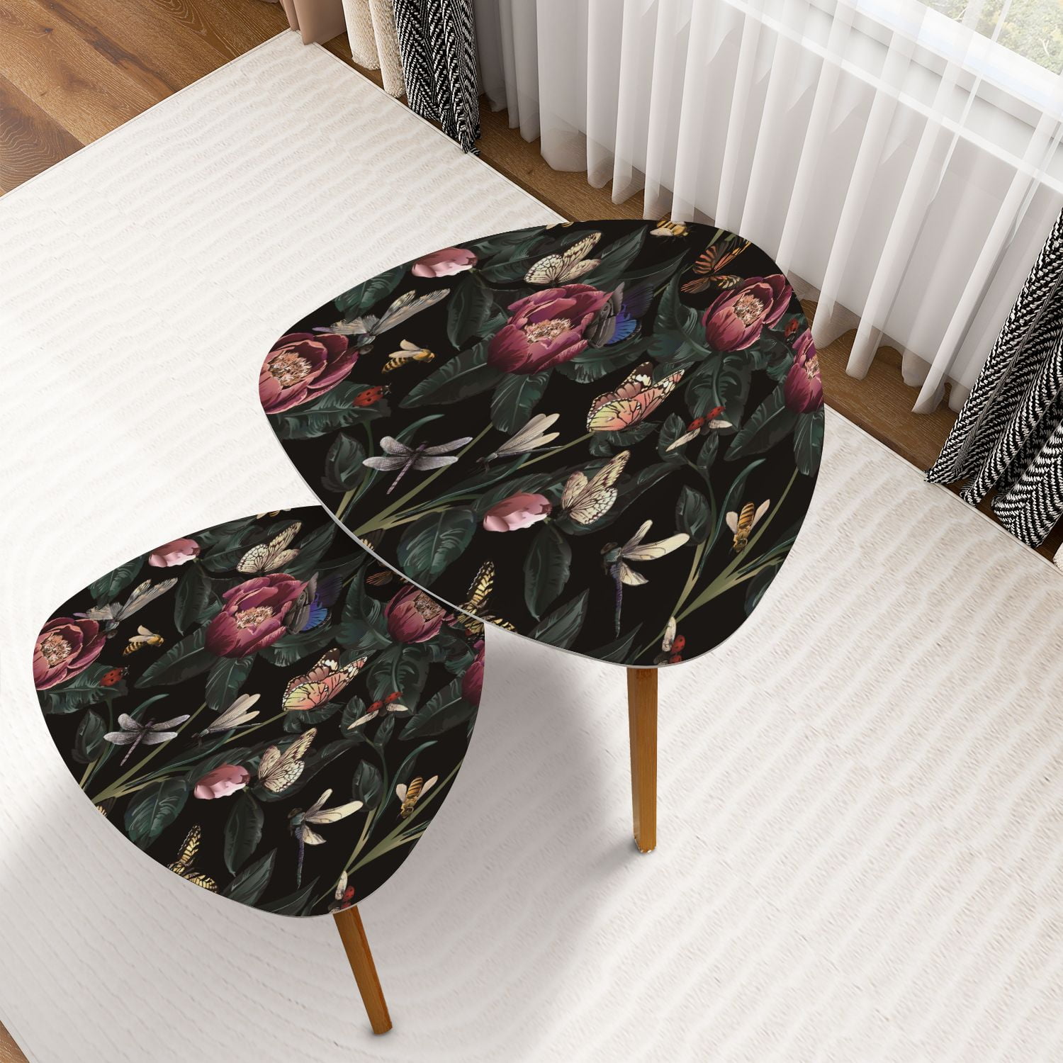 Triangle Nesting Coffee Table Set of 2 Colourful Pattern big flowers ...