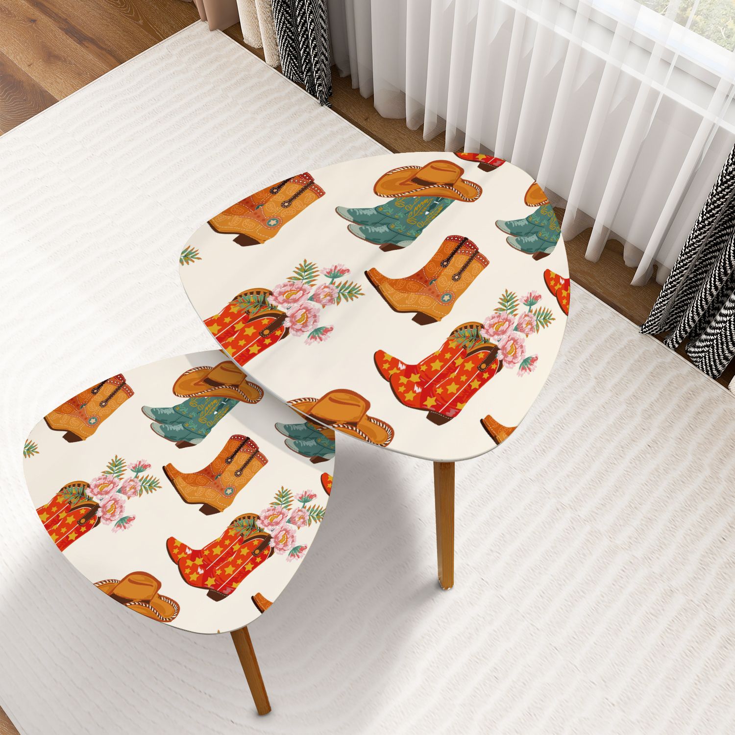 Triangle Nesting Coffee Table Set of 2 Cowboy Cow girl seamless pattern ...