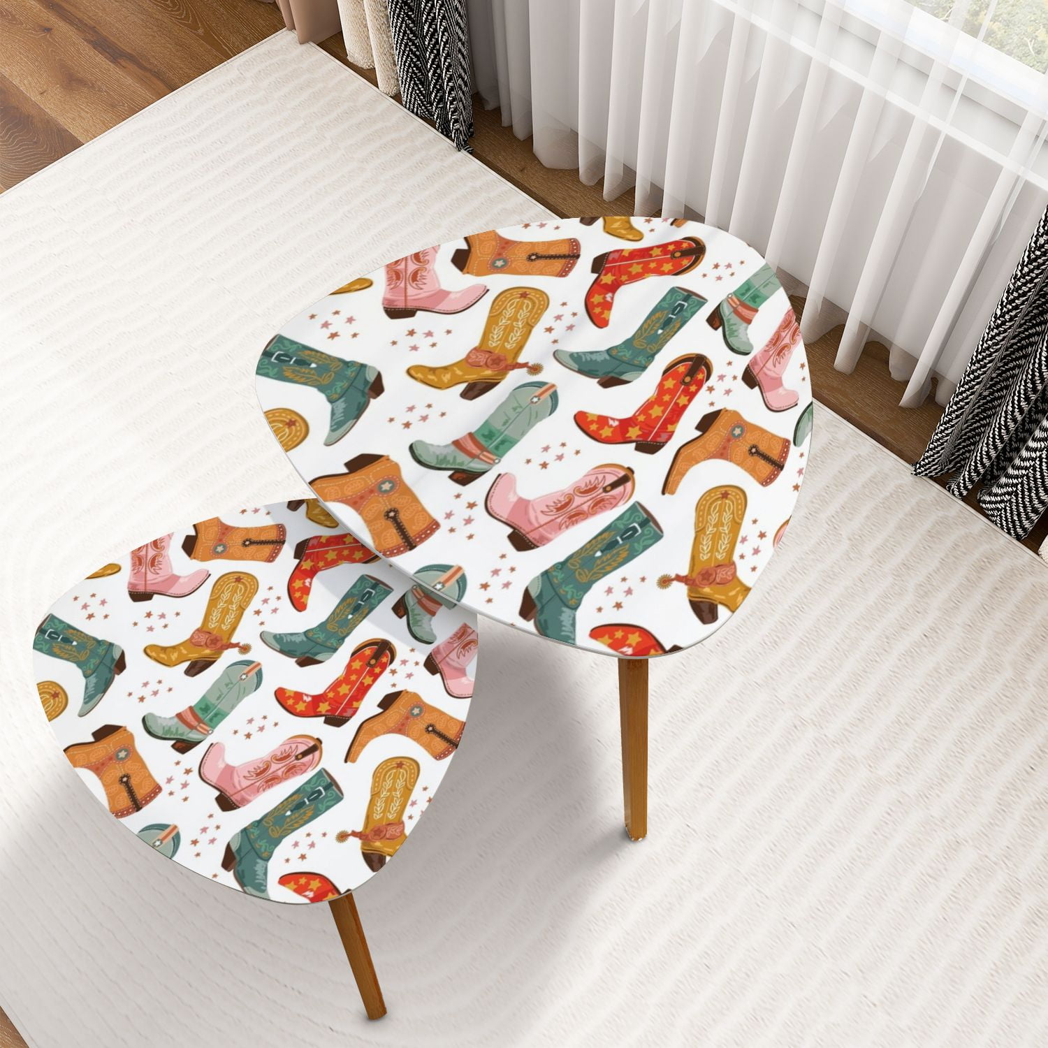 Triangle Nesting Coffee Table Set of 2 Cowboy Cow girl seamless pattern ...