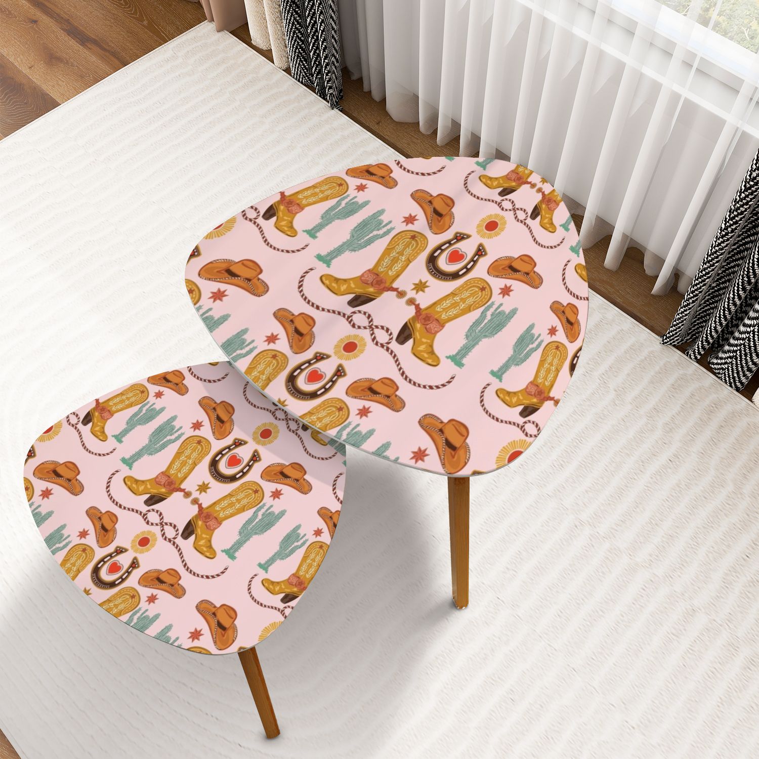 Triangle Nesting Coffee Table Set of 2 Cowboy Cow girl seamless pattern ...